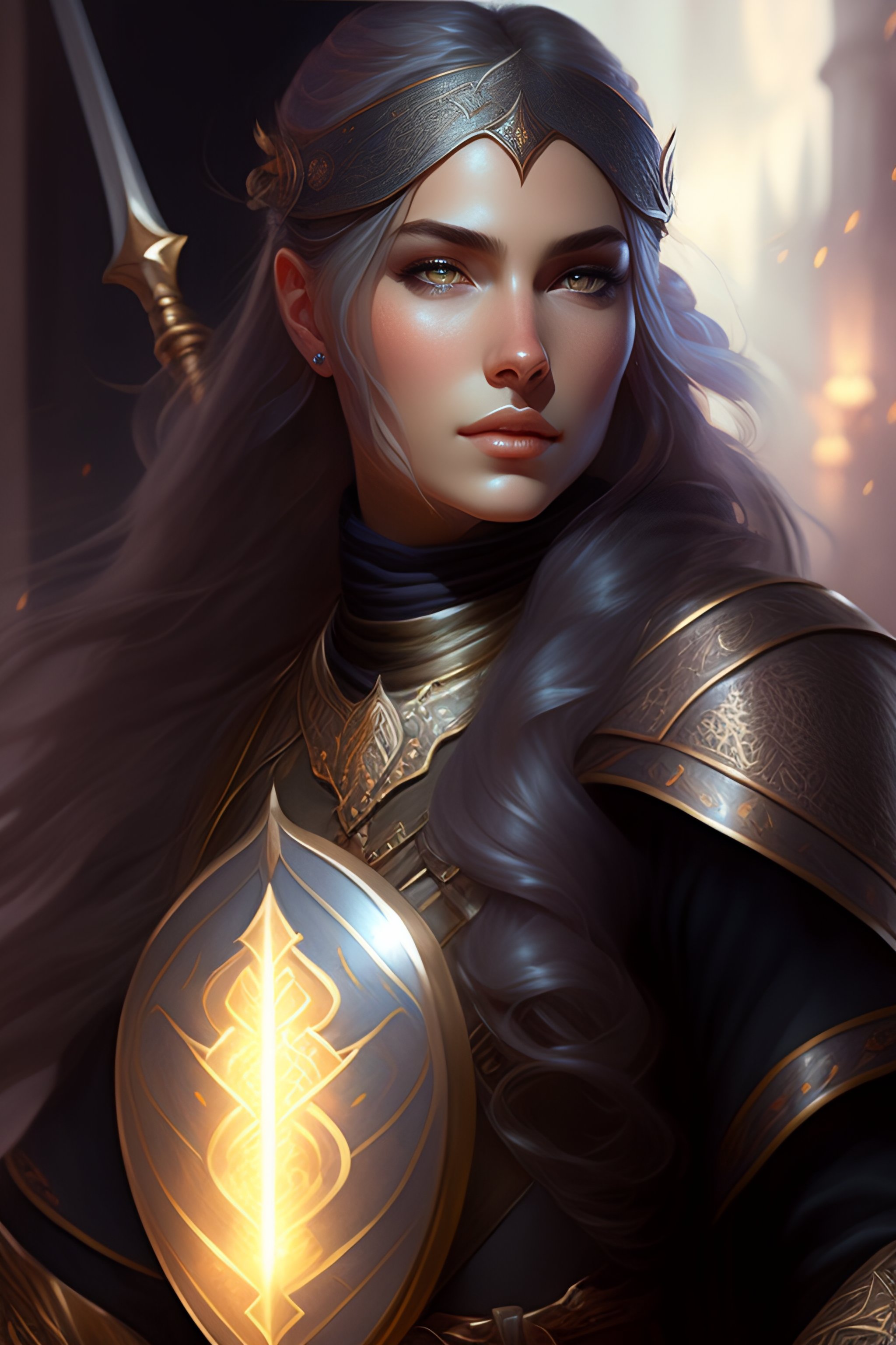 Lexica - Young female cleric in center, dnd, fantasy, gray hair ...