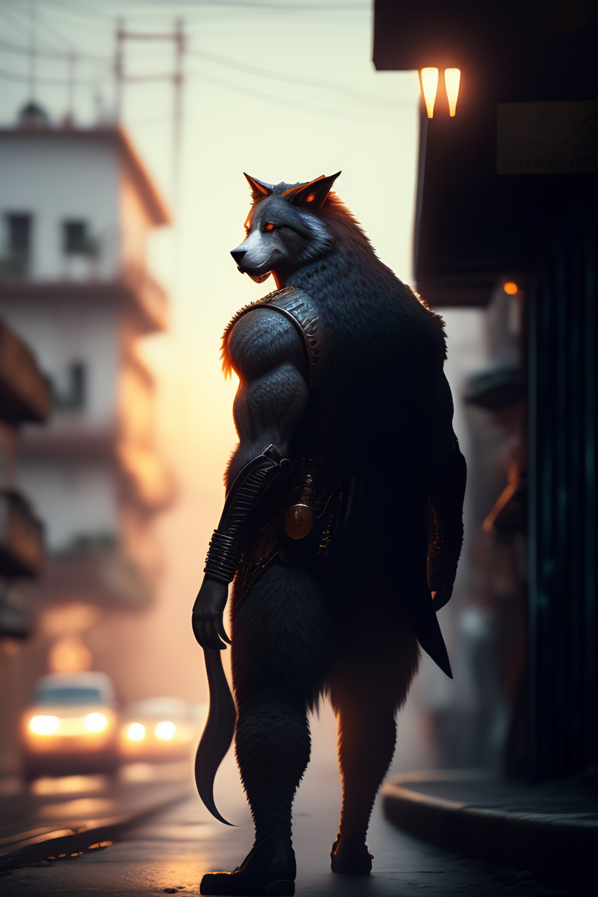 Lexica - A Brazilian Werewolf moster walking at favelas Streets, shot ...