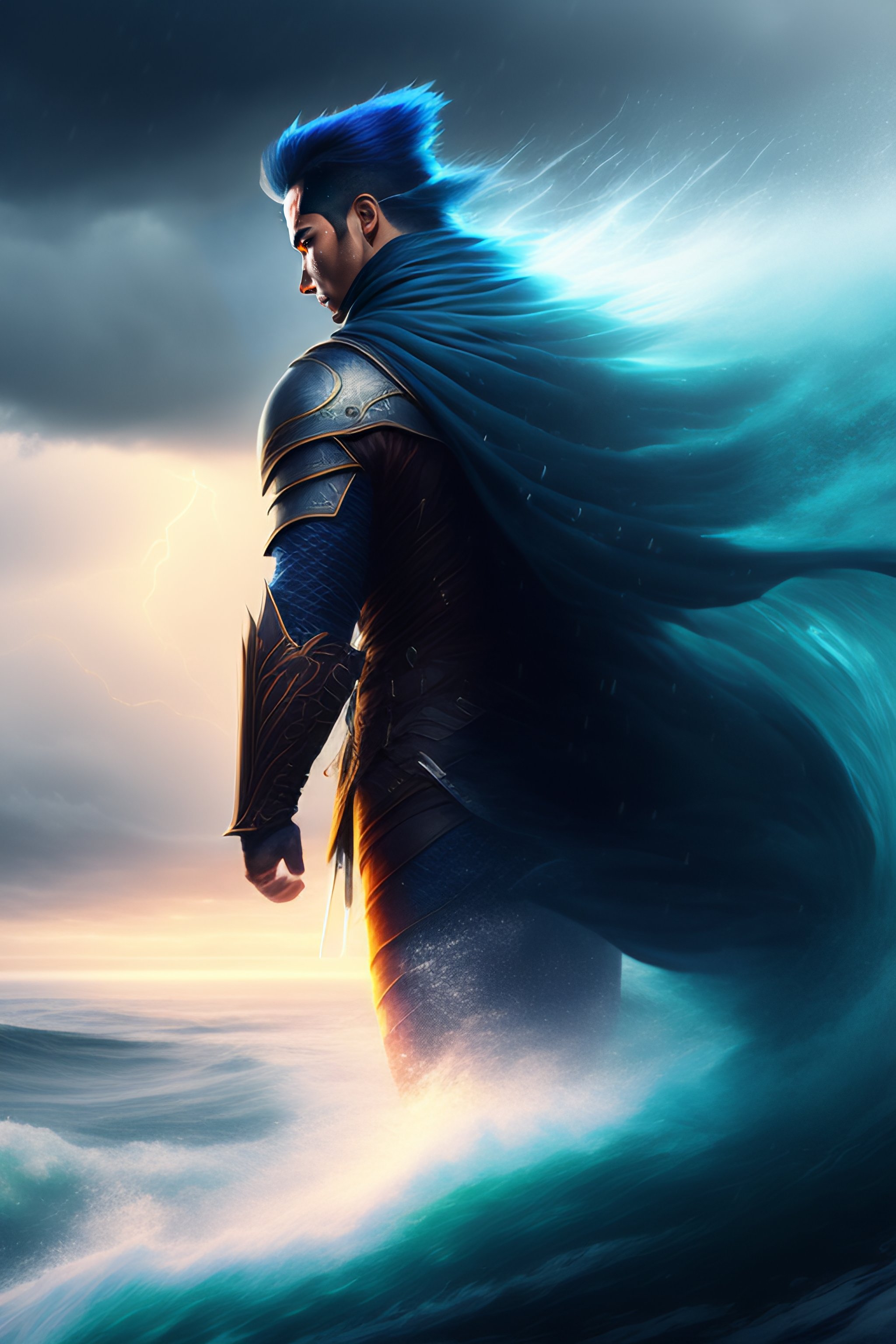 Lexica - Character desing, lancer, floating in the air over the water ...