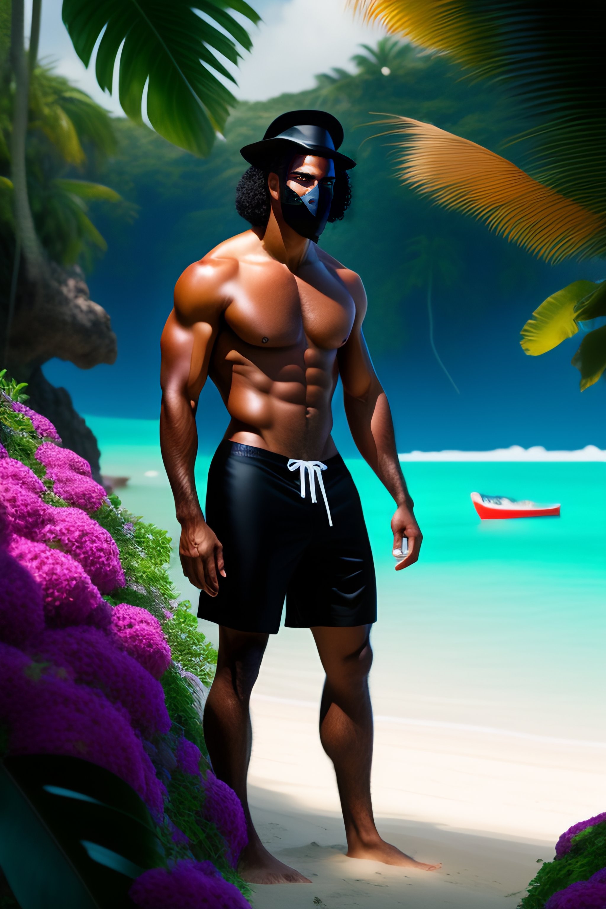 Lexica - Handsome Brazilian mulatto man wearing black swim trunks and ...