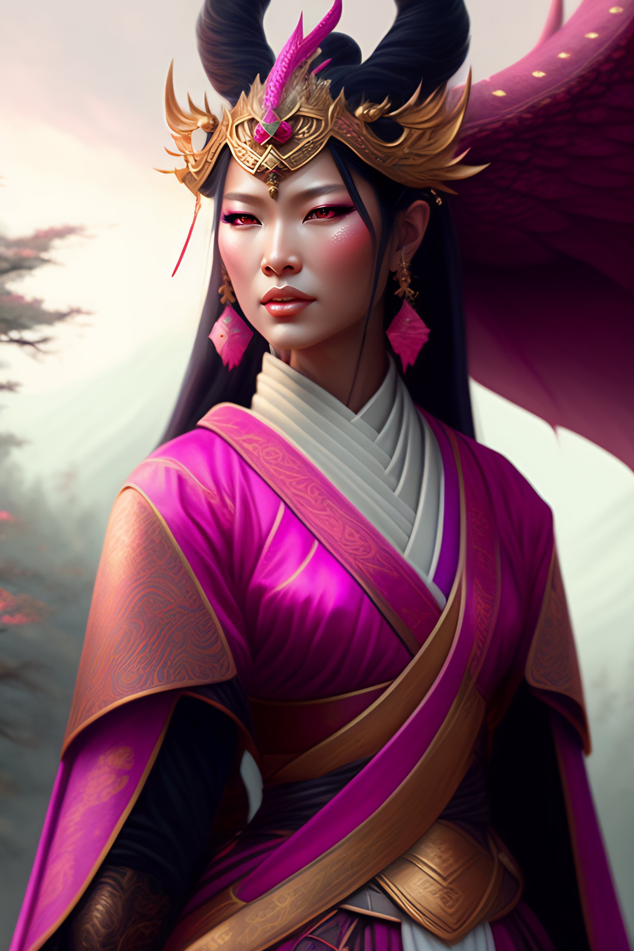 Lexica - Anthropomorphic pink dragon dressed as a samurai, soft ...