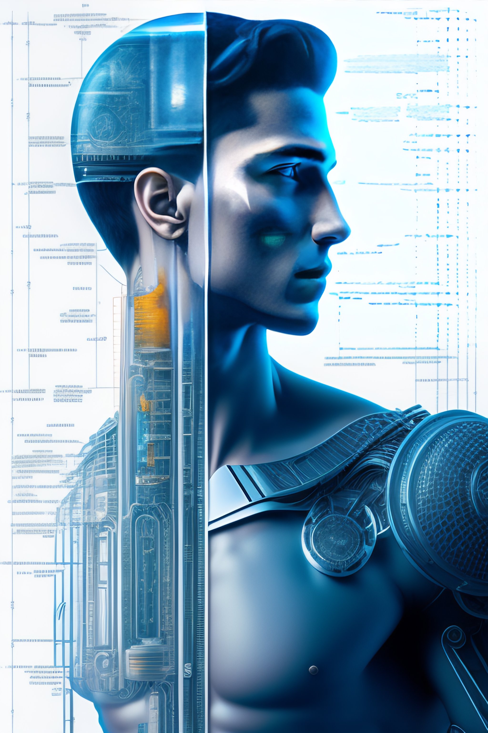 Lexica - Detailed schematics of a young male cyborg, Venetian man ...