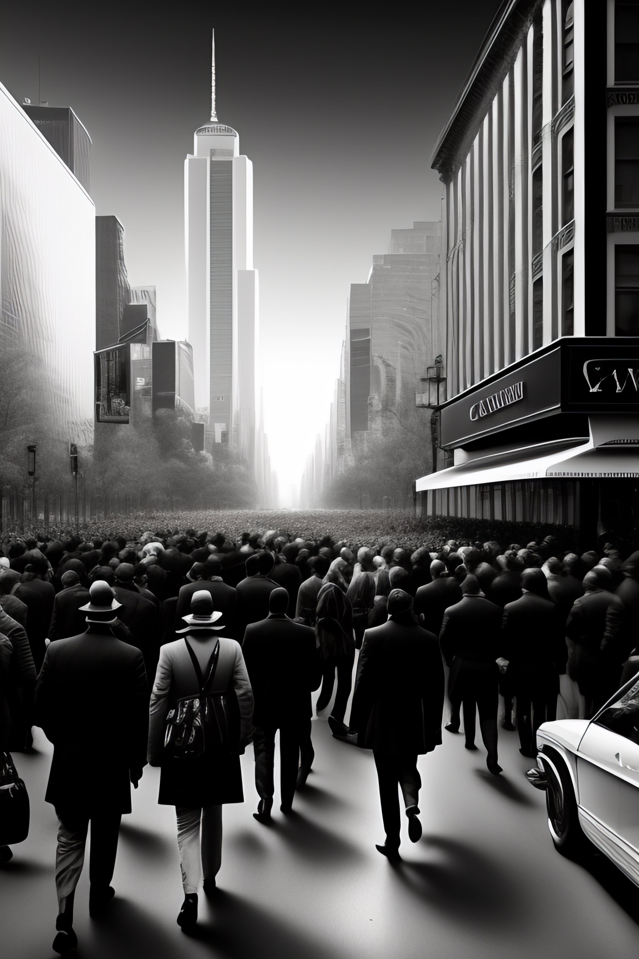 Lexica - Cinematic black and white revolution crowd in an urban city