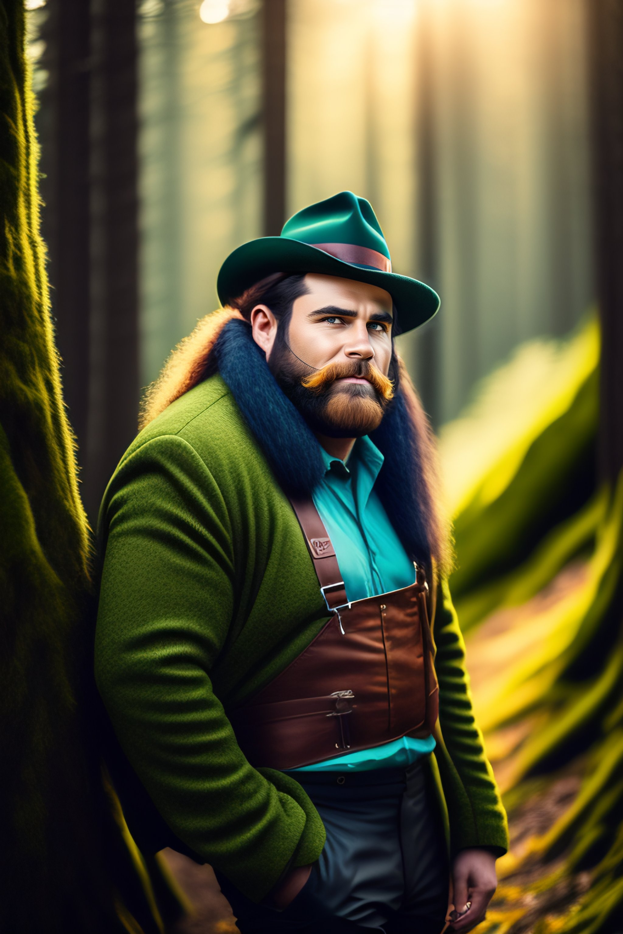 Lexica - Portrait of troll in a forest wearing suspenders and a hat