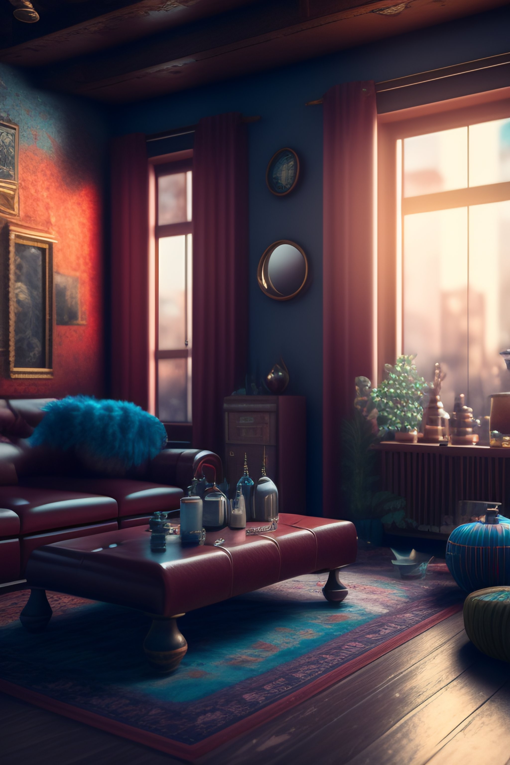 Lexica - Highly detailed interior shot of a messy vintage living room ...