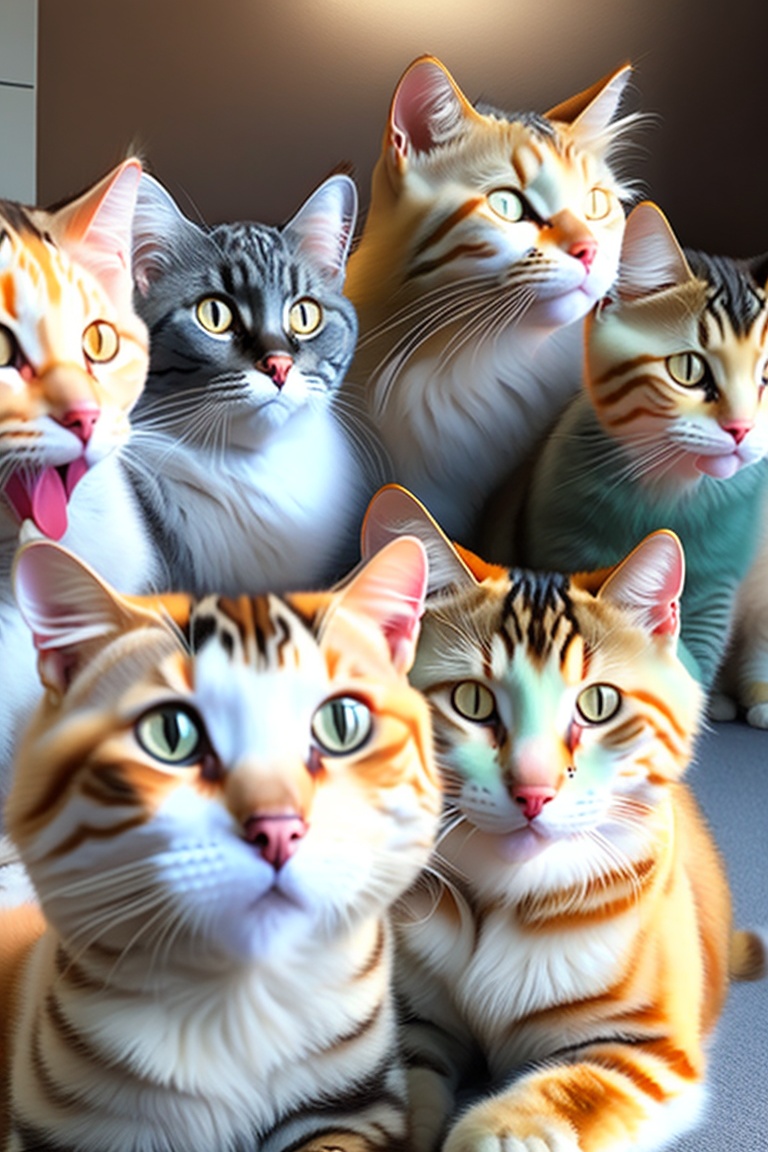 Lexica - Many cats, taking selfie, wide angle