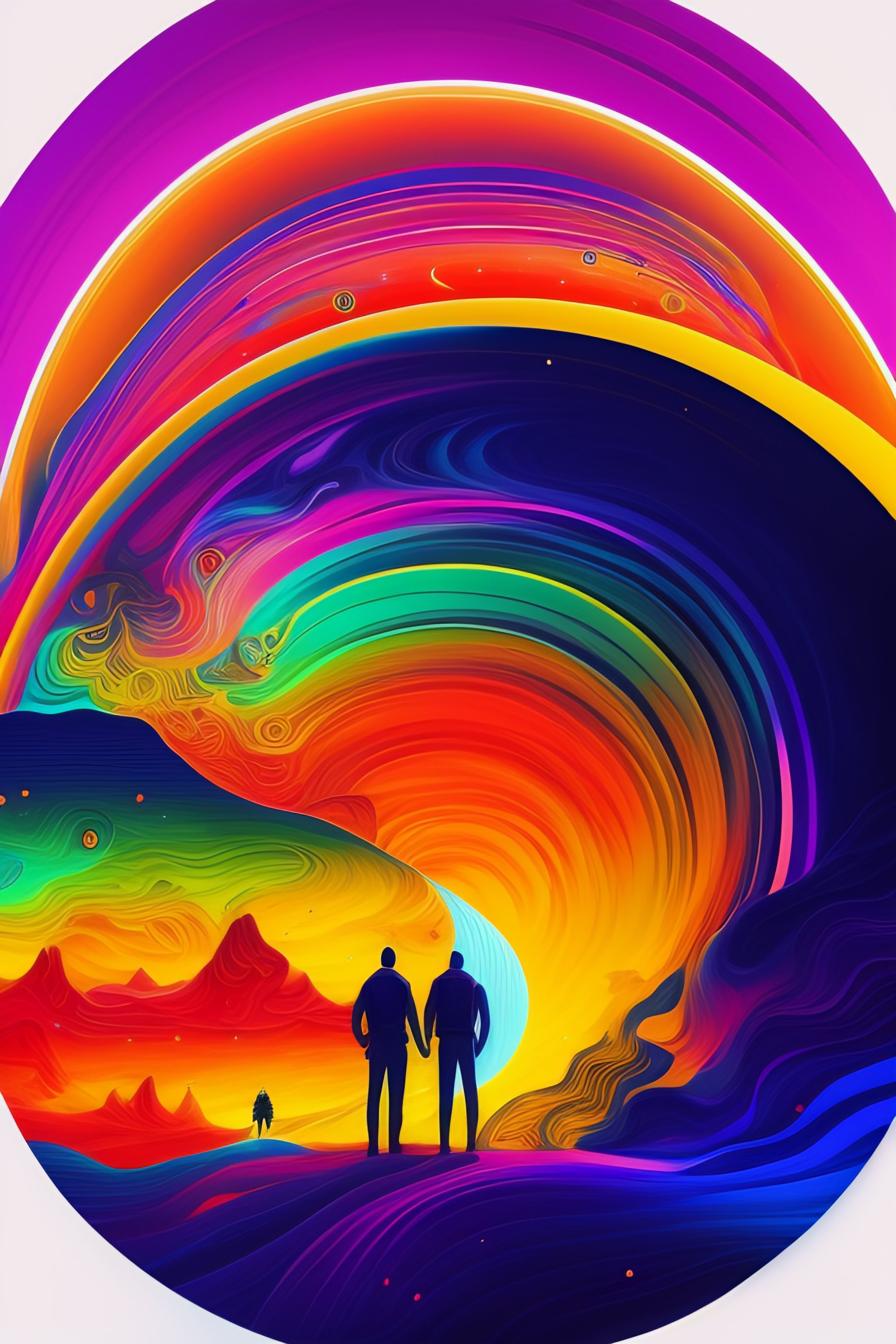 Lexica - A couple of people standing on the moon, an abstract drawing ...