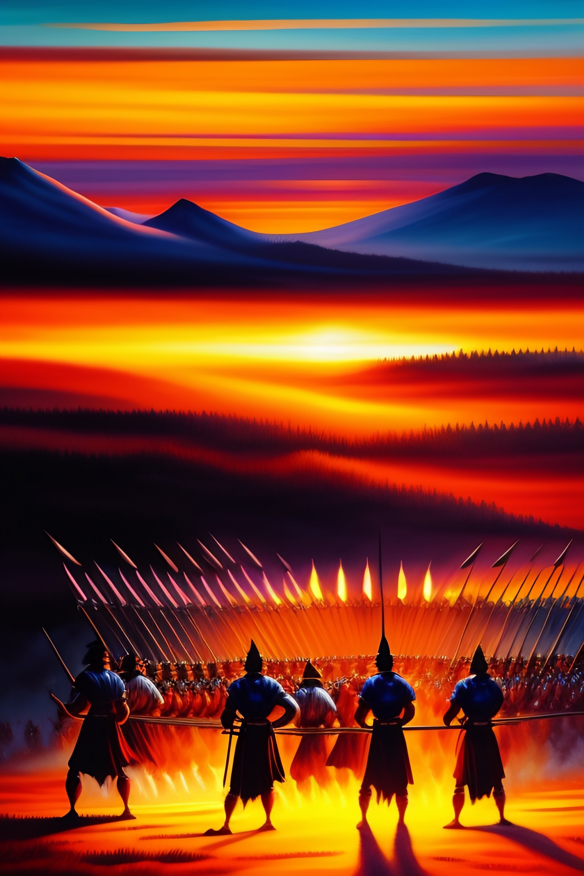 Lexica - The painting shows a group of triumphant warriors standing ...