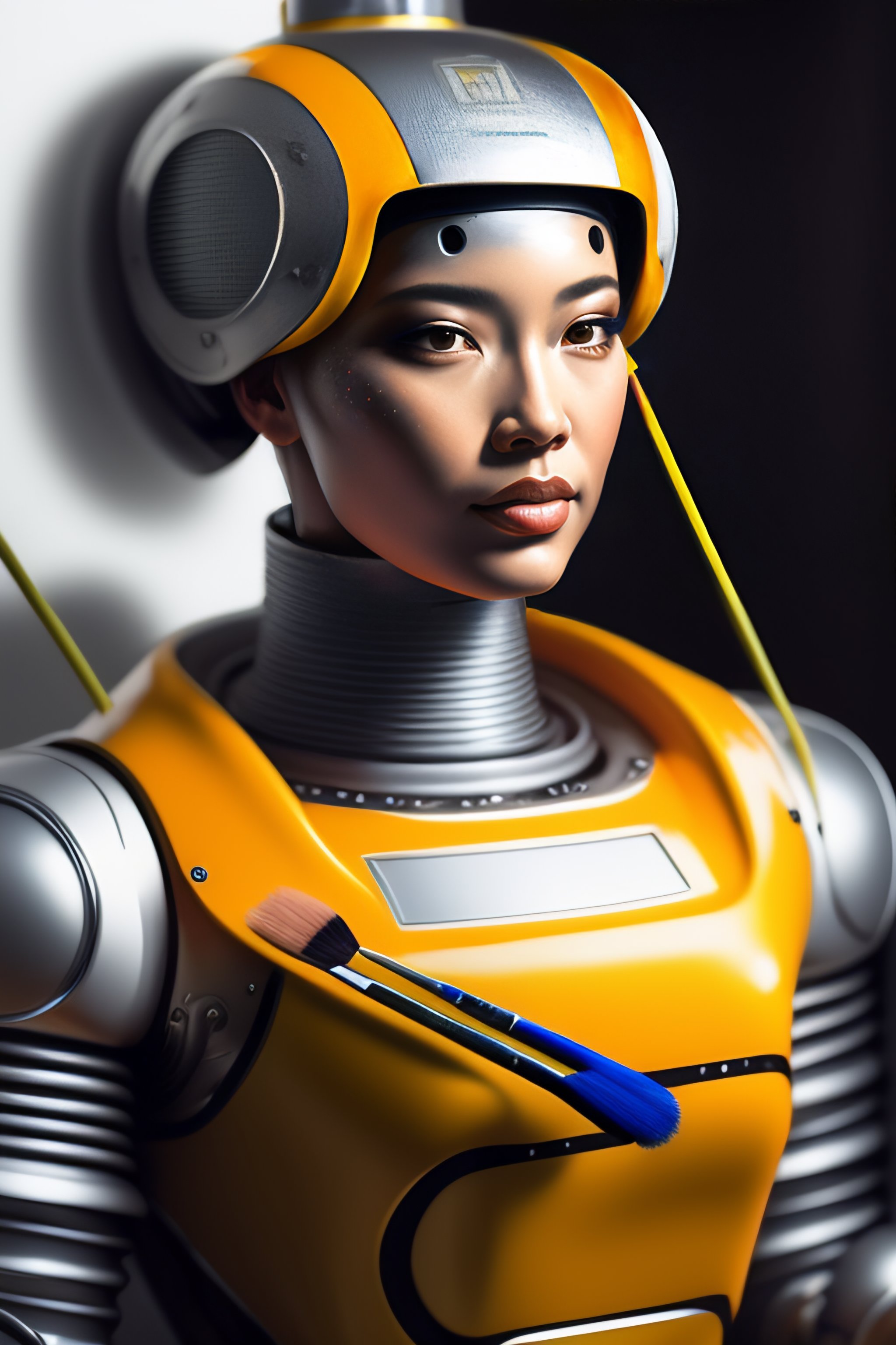 Lexica - Hyperrealistic painting of a humanoid robot holding a ...