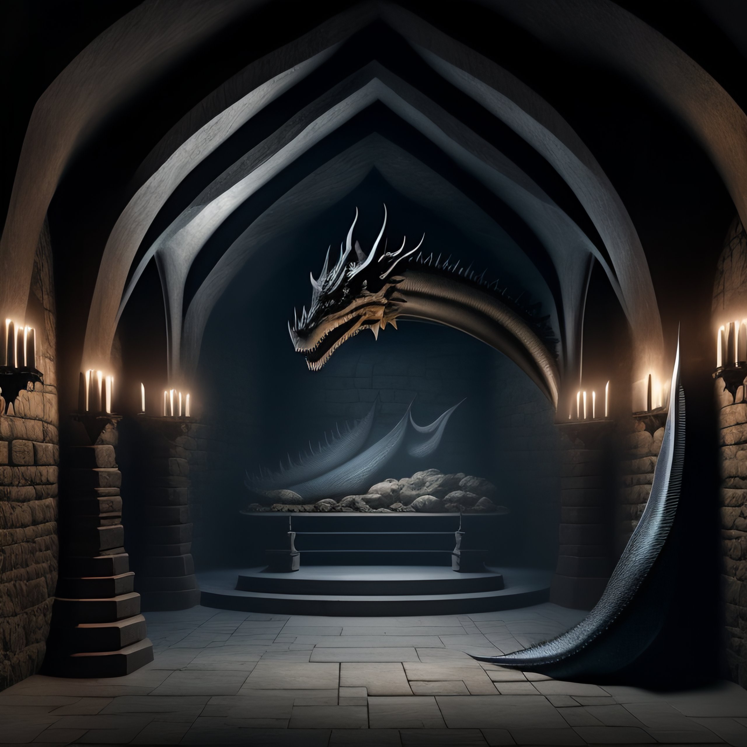 Lexica - Dark fantasy panoramic view of gothic stone medieval dungeon ...