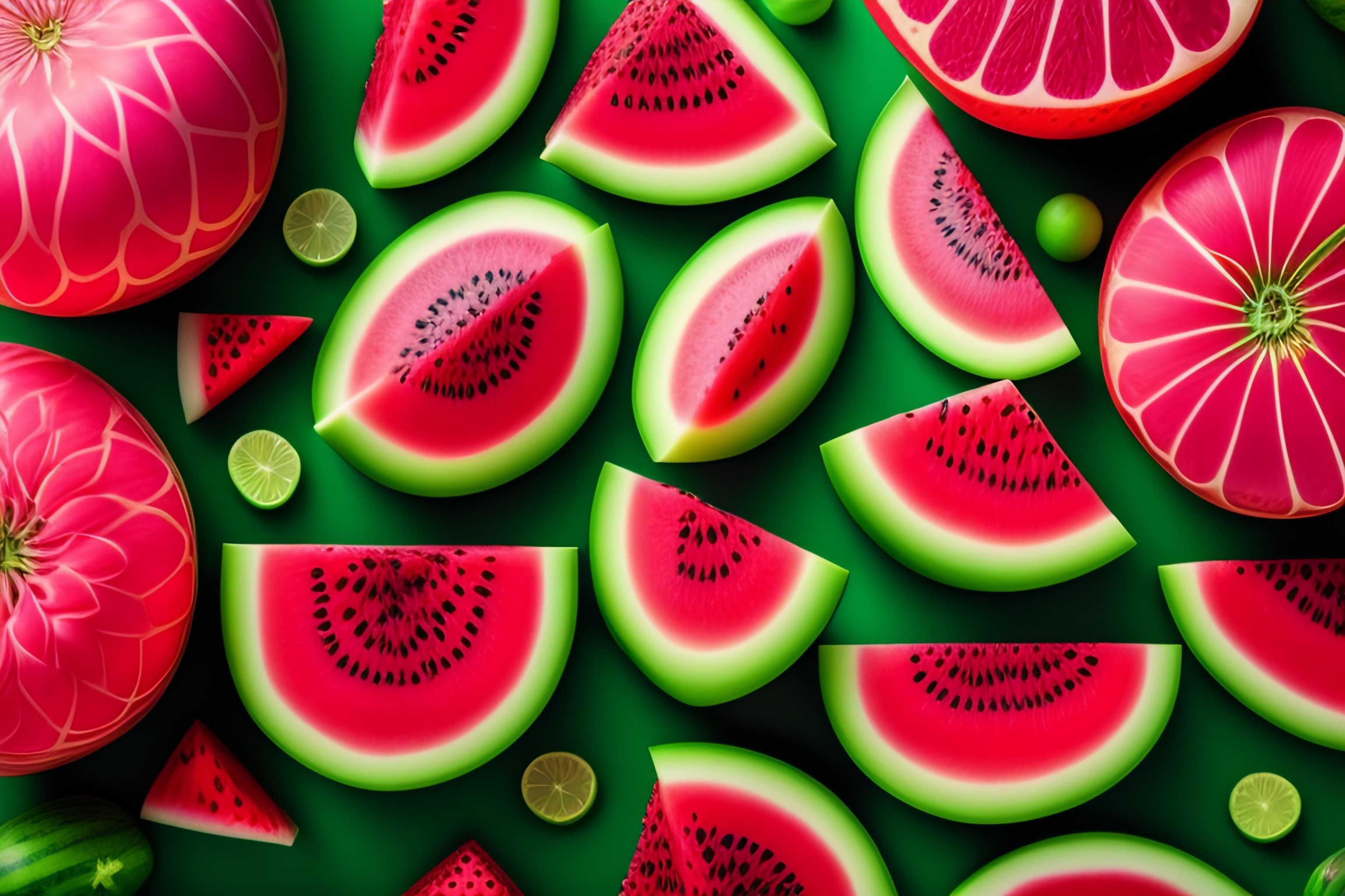 Lexica - Amazing realistic Pattern with ripe watermelon on pink background. Top View. Pop art ...