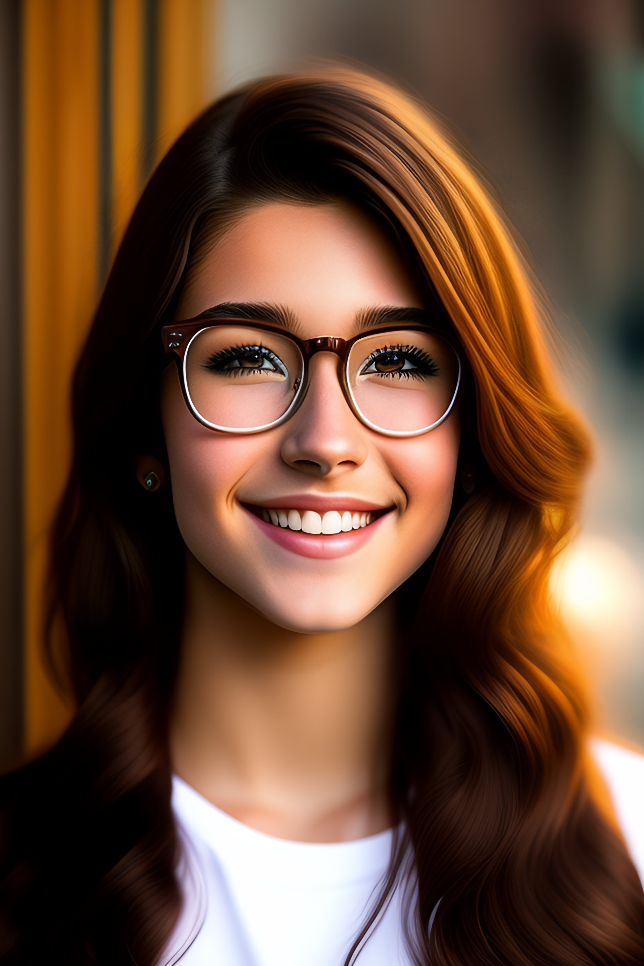 Lexica - 16 year old, medium brown hair, brown eyes, round glasses