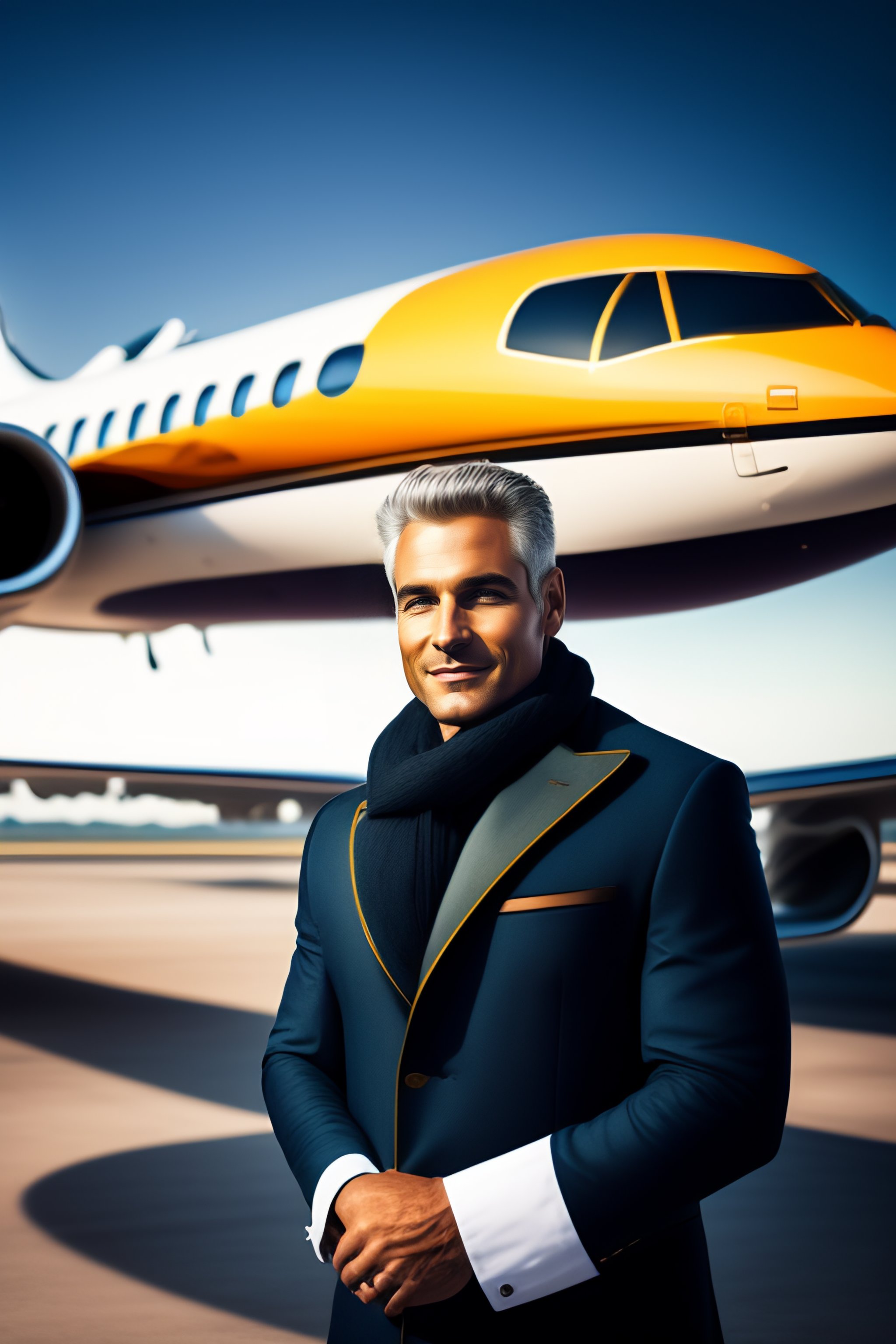 Lexica - Portrait a picture of a person in private jet living luxury