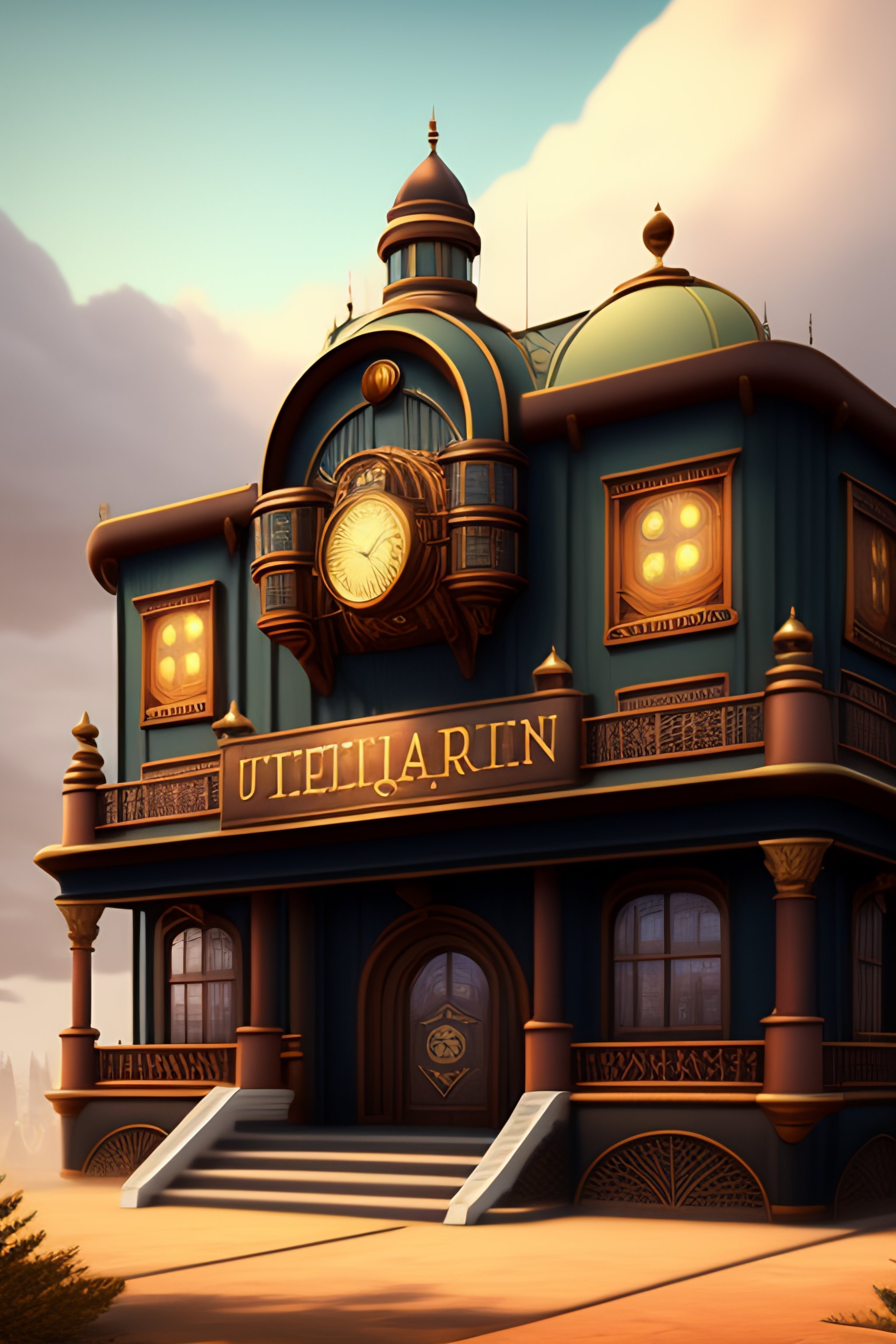 Lexica - Digital illustration of a steampunk library