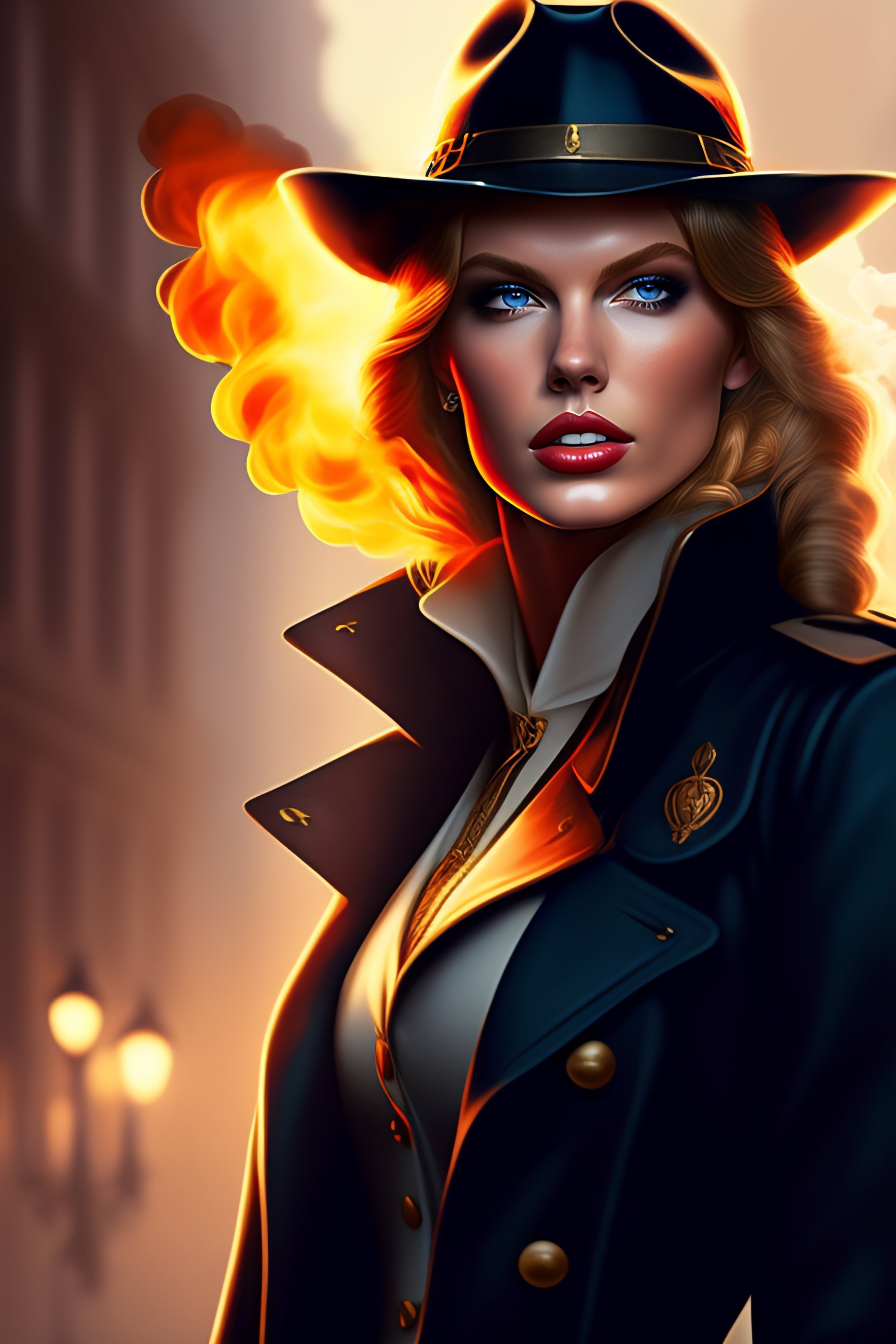 Lexica - Portrait of taylor swift as a detective wearing trench coat and smoking puro, holding a ...