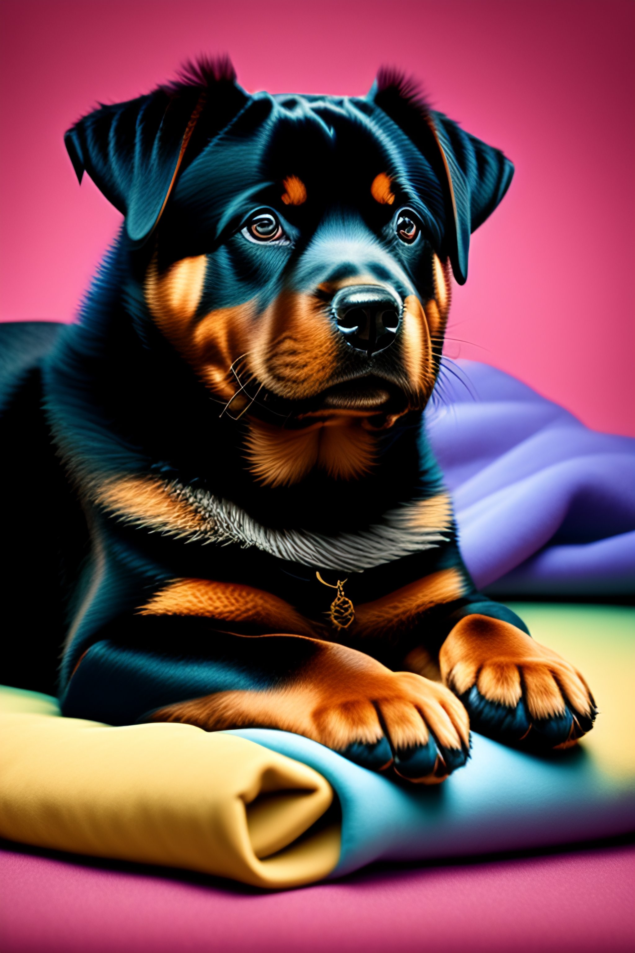 Lexica - Rottweiler puppy and blue roses. rottweiler puppy is on the ...