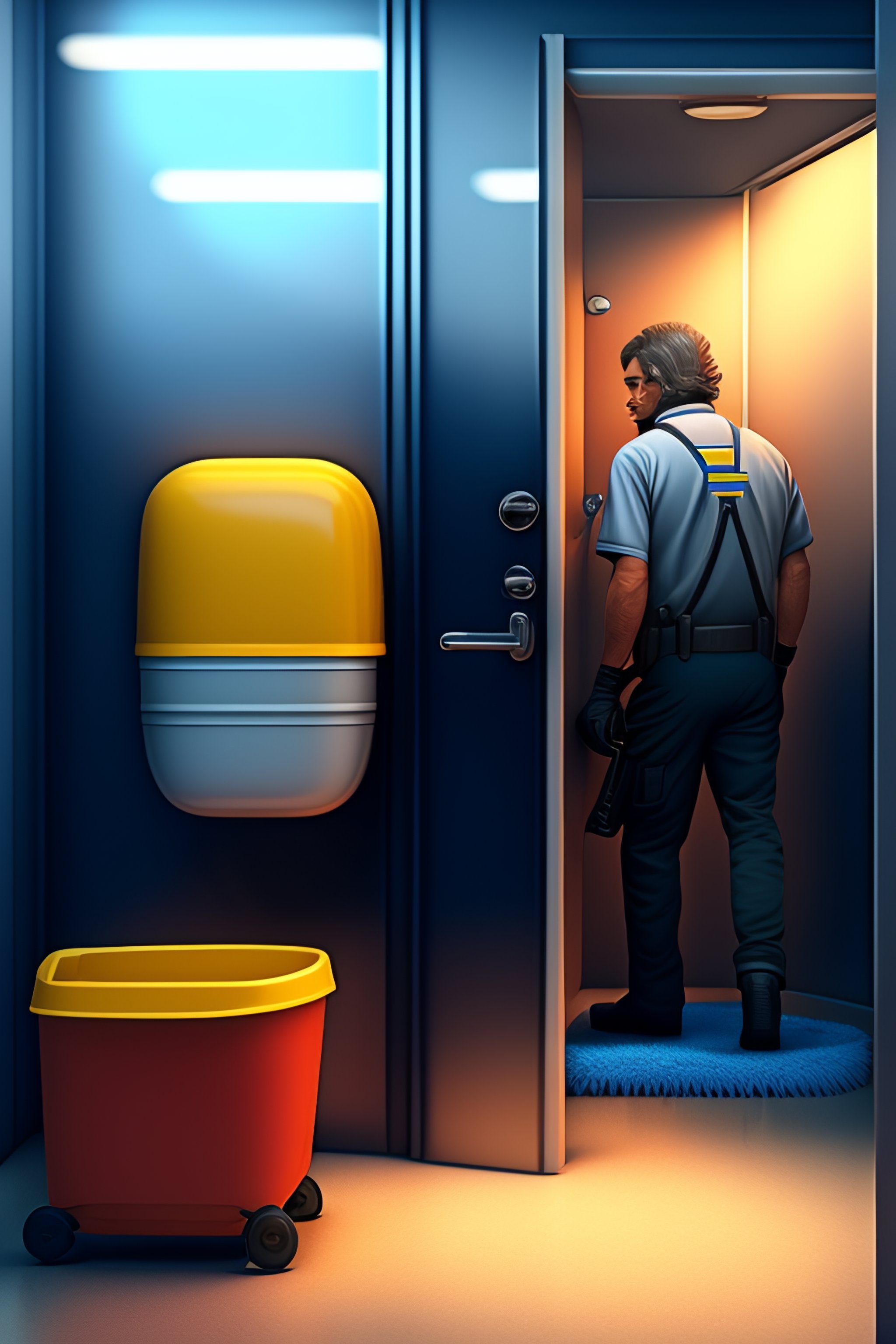 Lexica - Human male janitor asleep in closet 1970 color subnautica ...