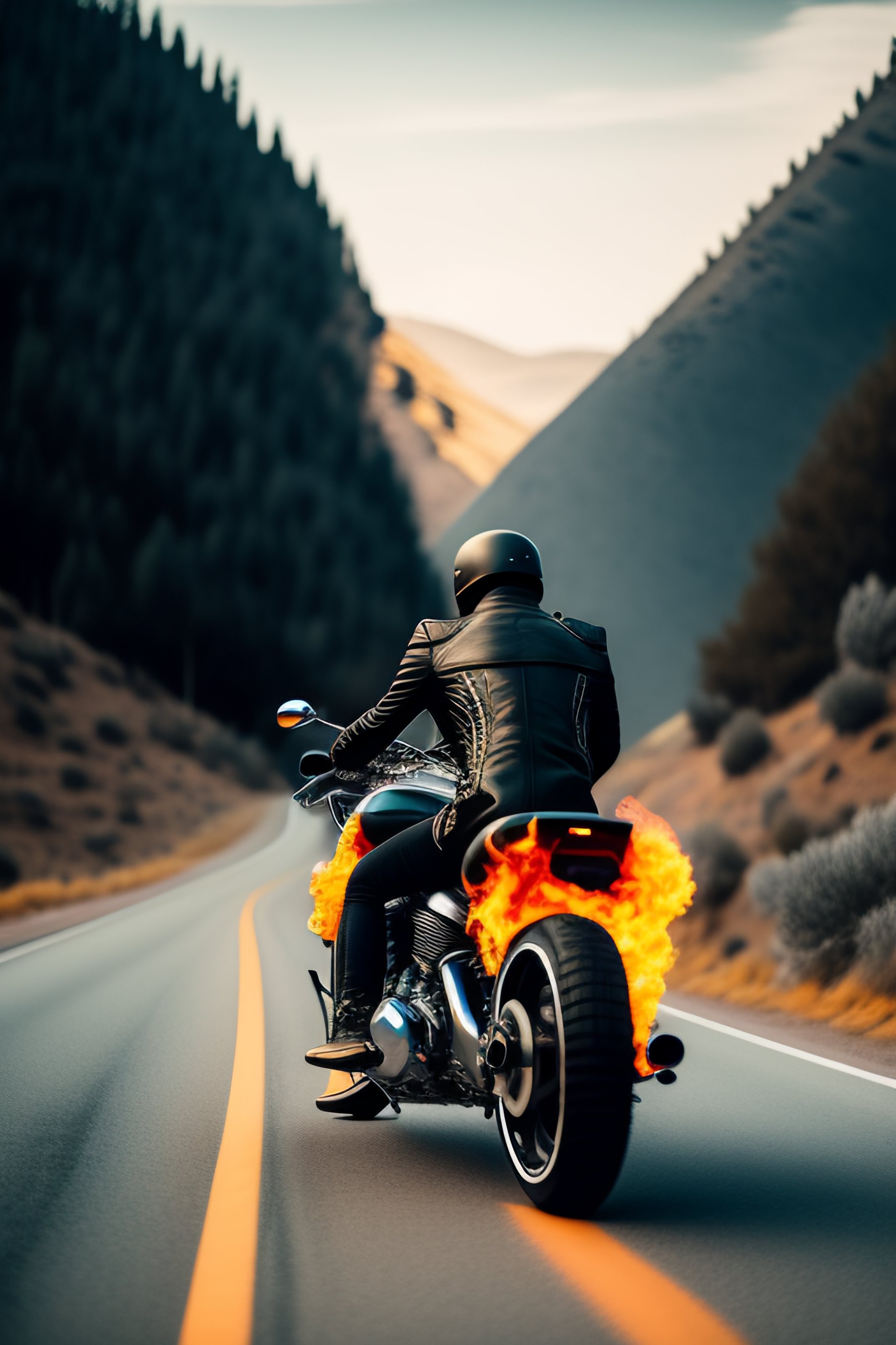 Lexica - Skeleton on fire riding a harley davidson motorcycle, worn ...