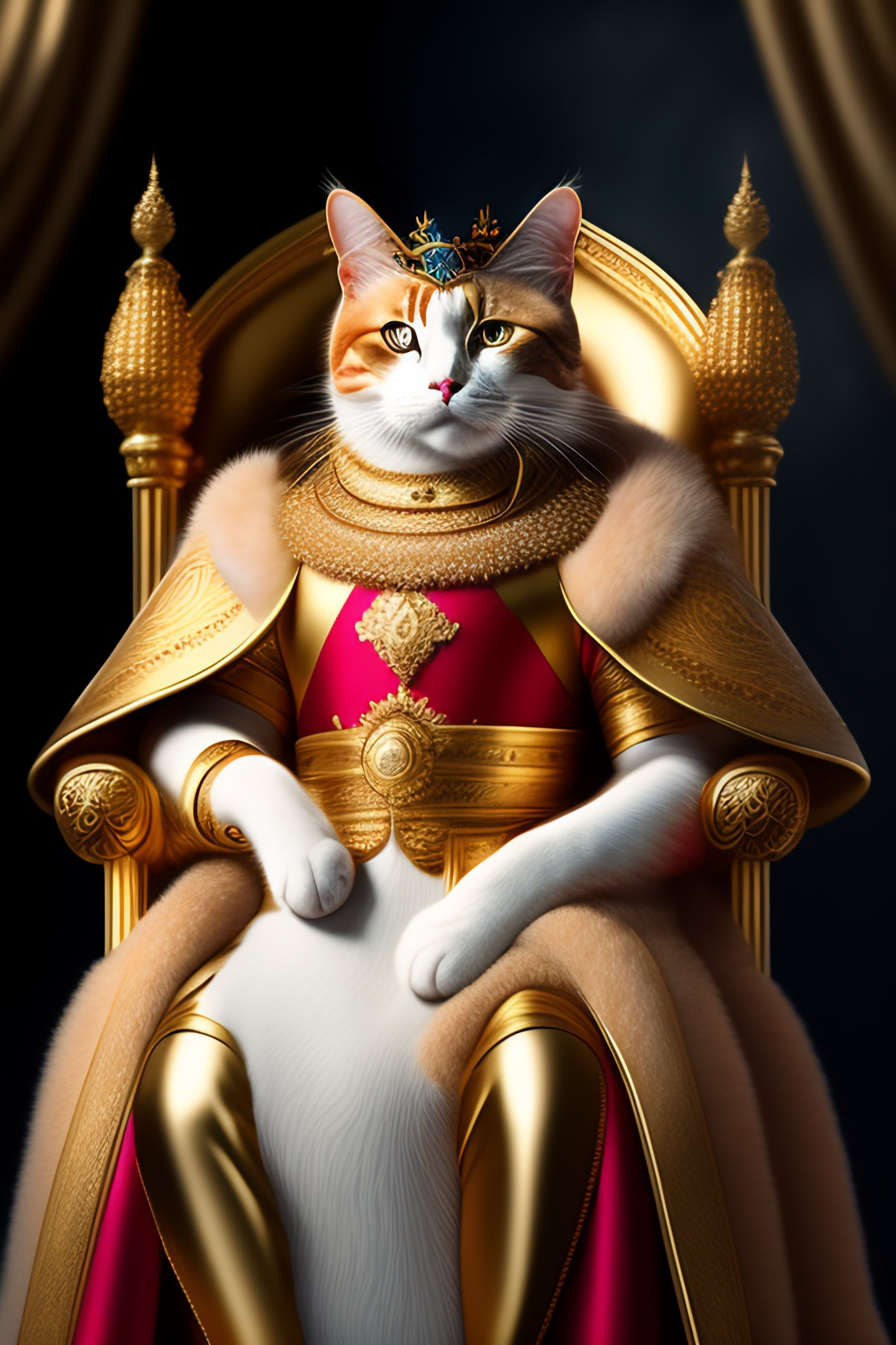 Lexica - A portrait of cat as a king sitting on a throne with a crown ...