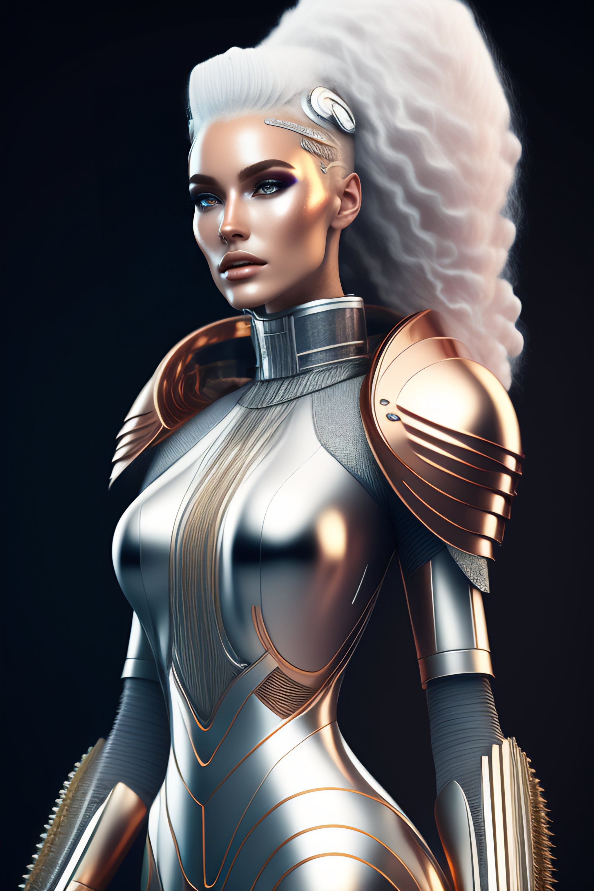 Lexica - White- beautiful- cyborg- fashion shot- cyber- half robot ...