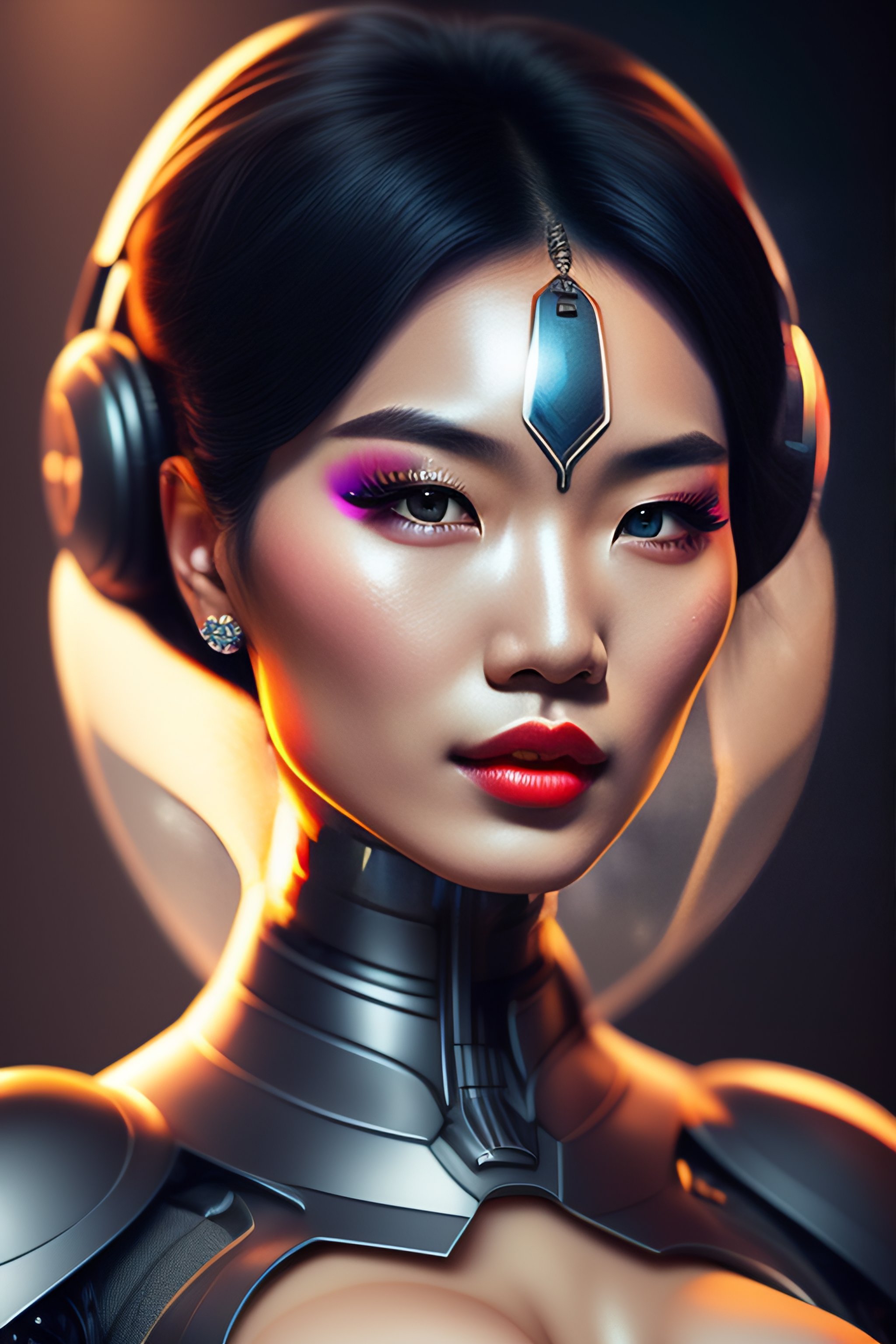 Lexica - Beautiful robot woman , gray skin , glowing eyes , big lips
