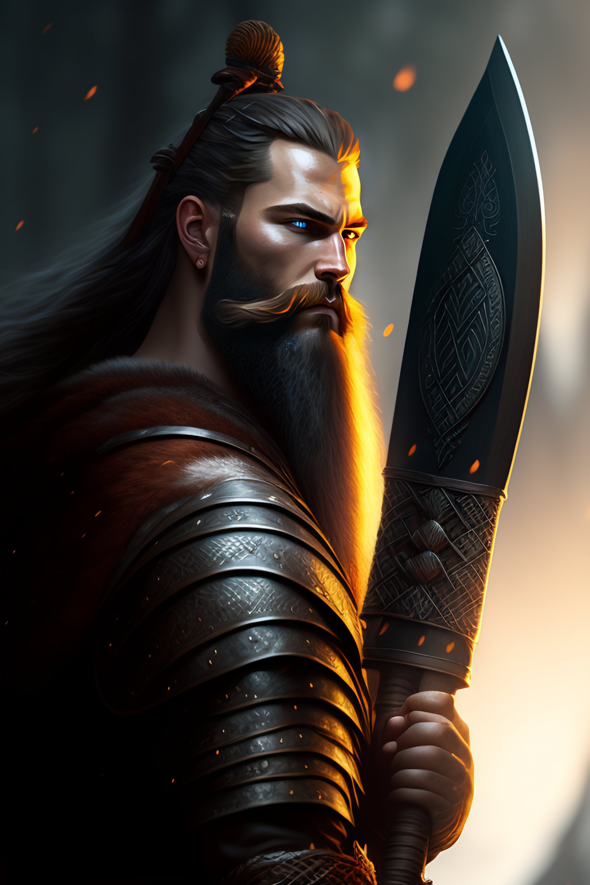 Lexica - Portrait of a Viking warrior wielding an axe, dark forest ...