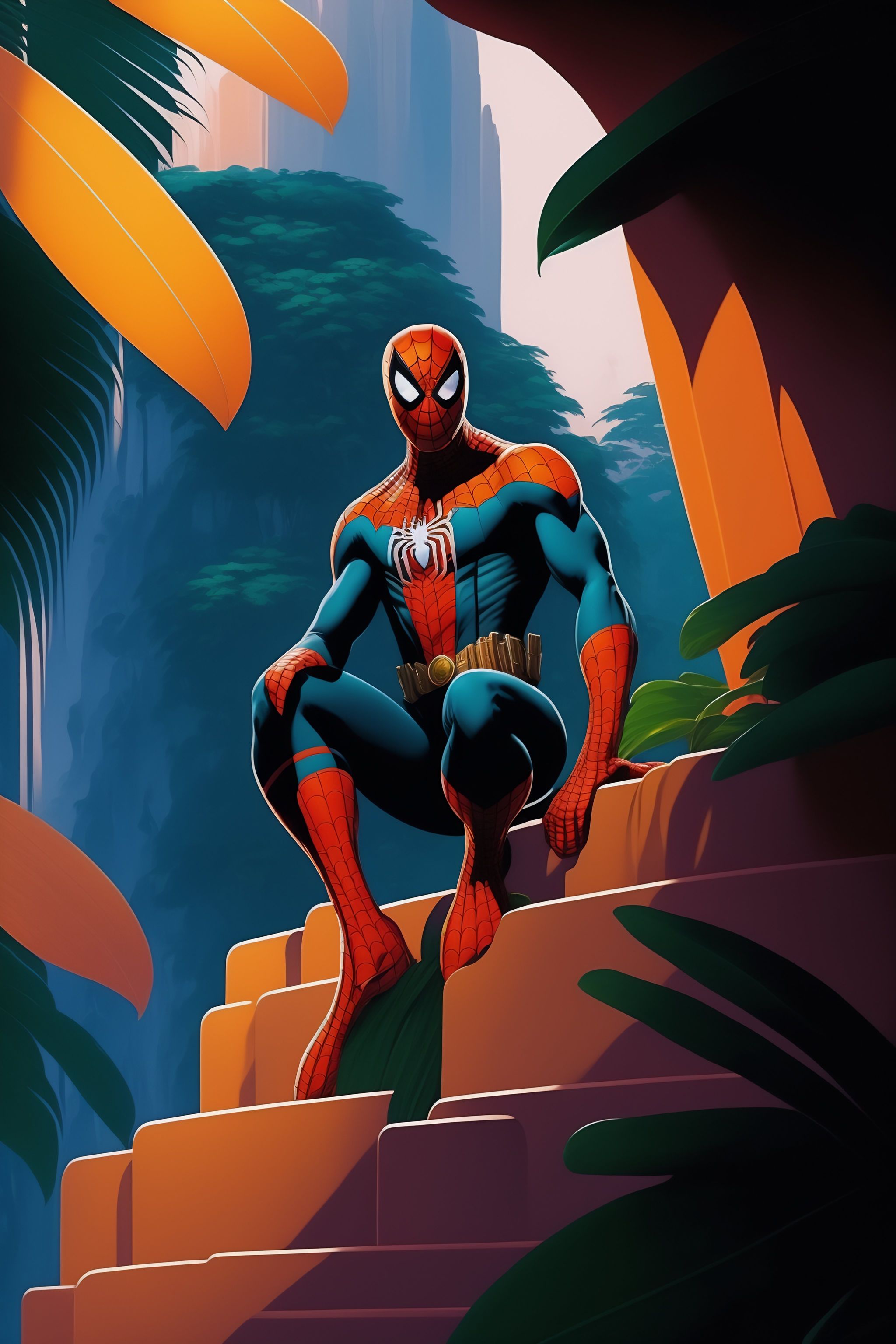 Lexica - "Spider-Man in the Jungle" by Syd Mead, cold color palette ...