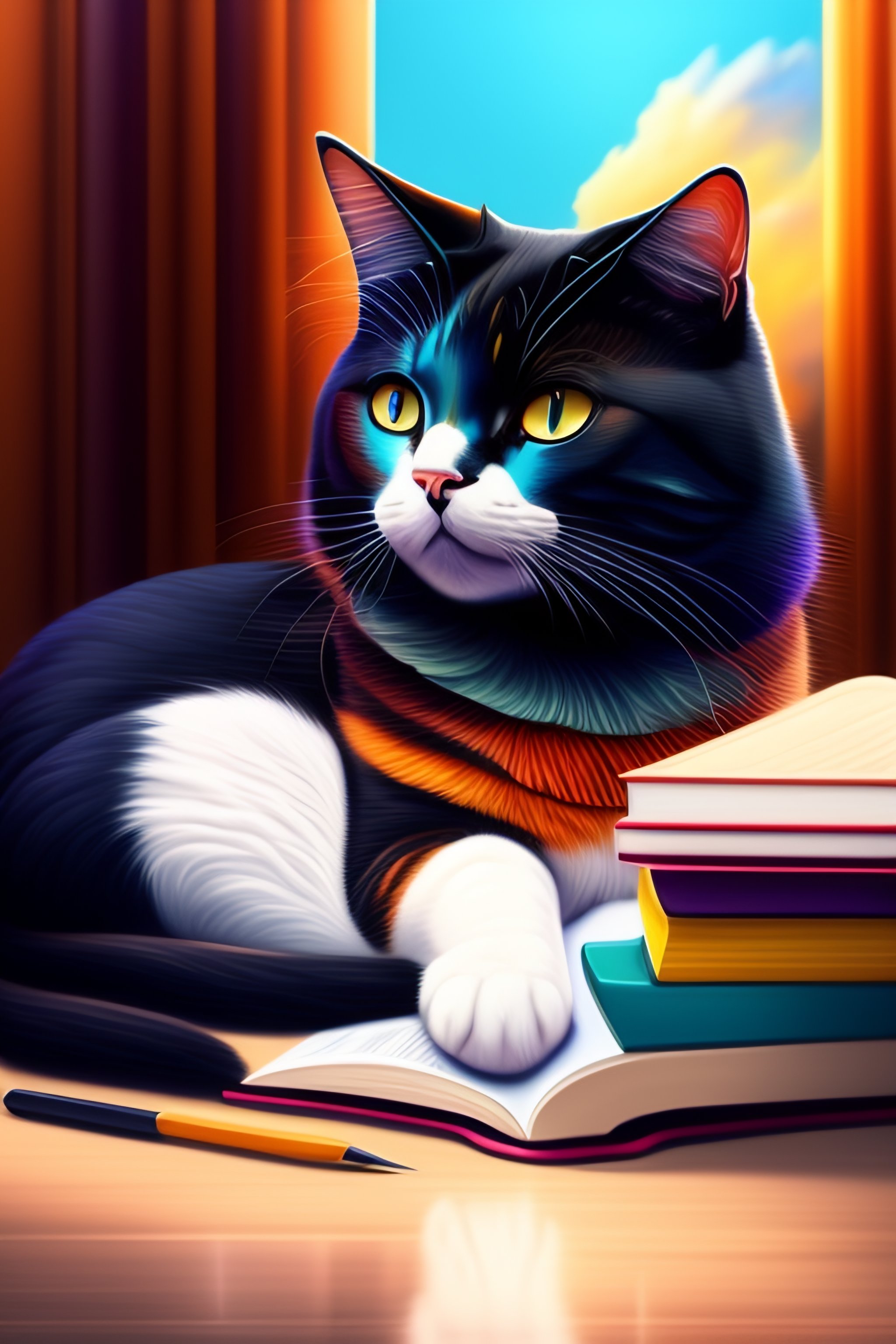 Lexica - Anime style. cats, study, book, Colors, surreal.