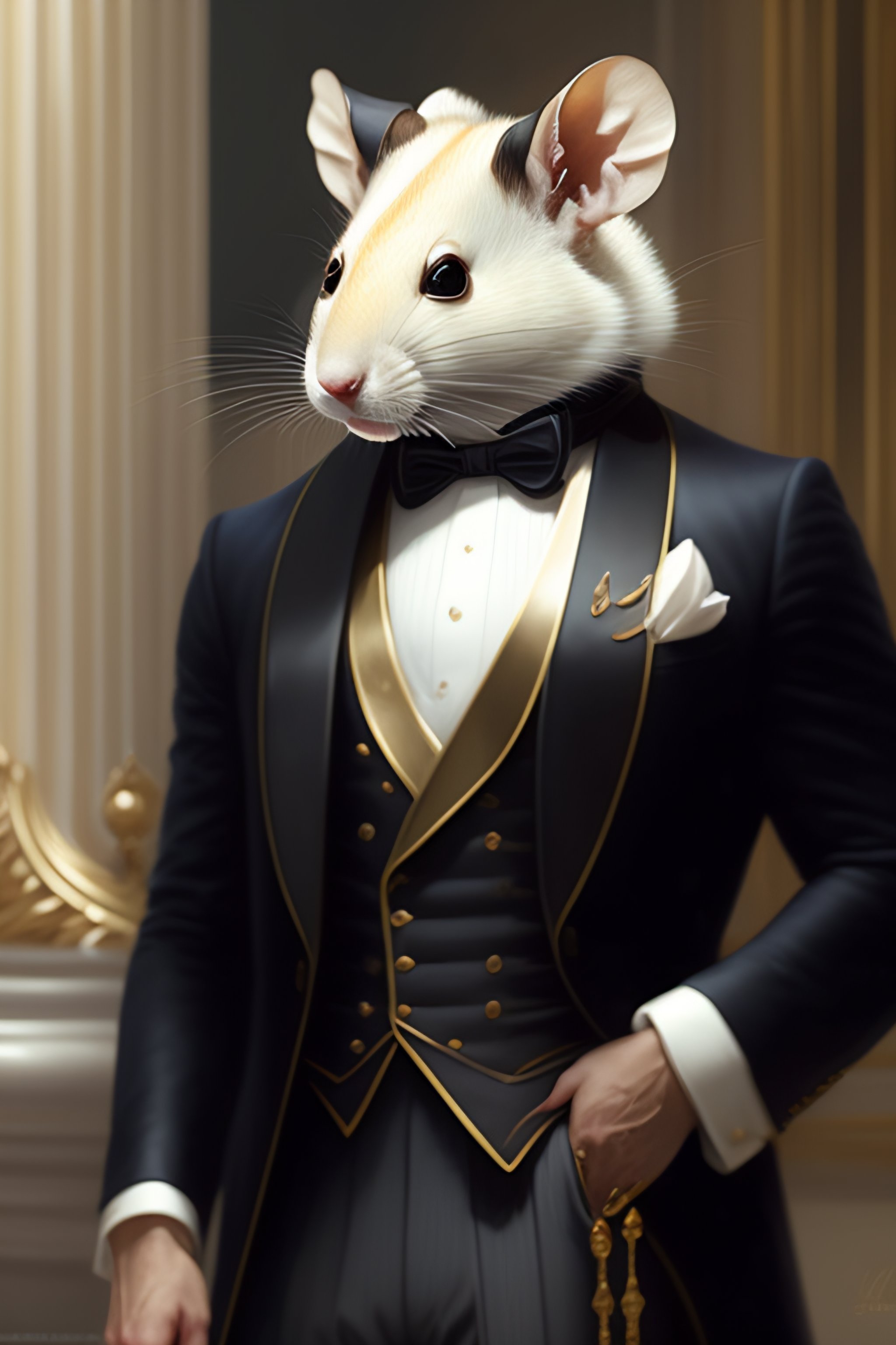Lexica - A king white rat in tuxedo , highly detailed, digital painting ...
