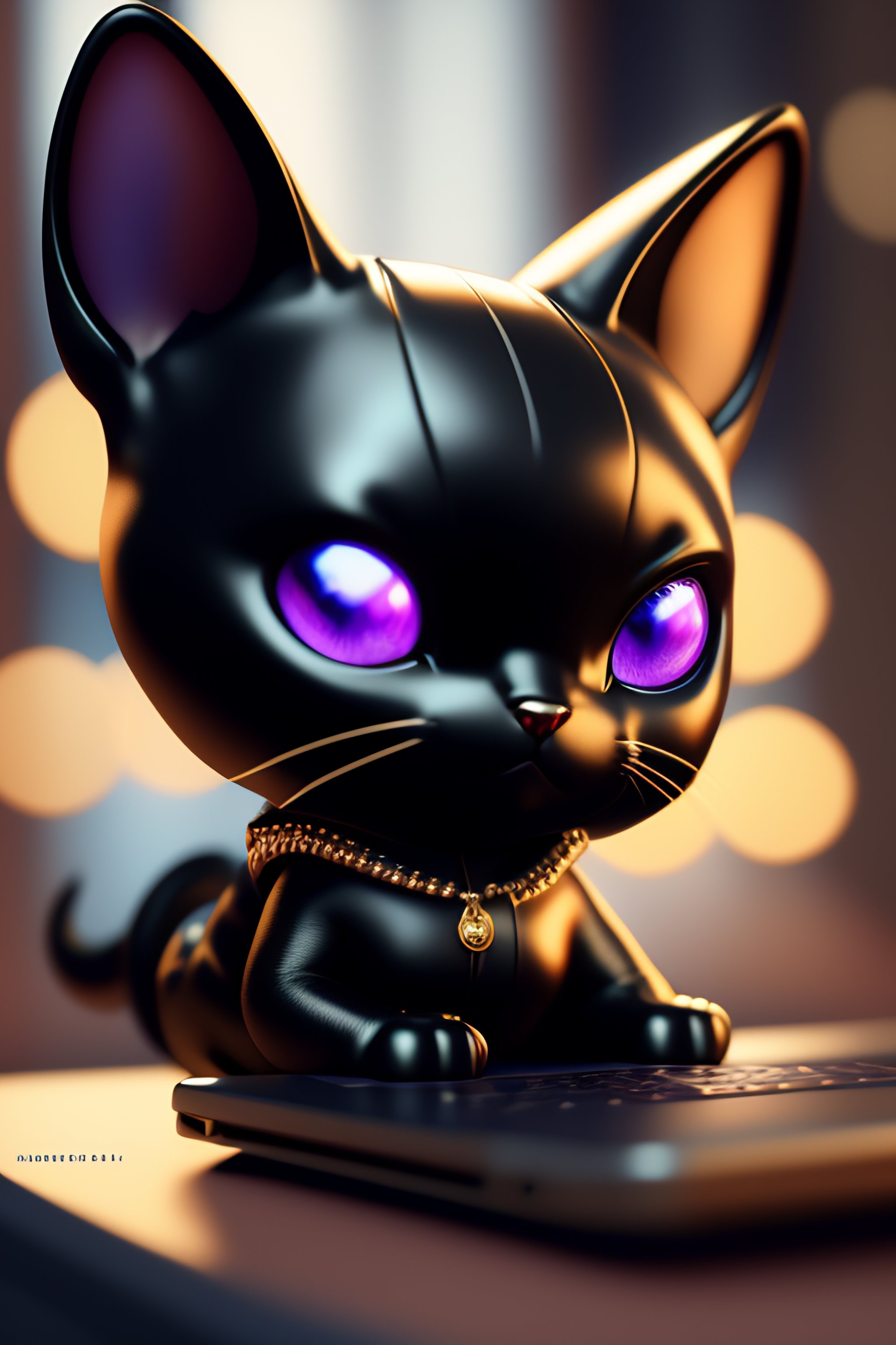 Lexica - Cute small humanoid catwoman sitting in front of laptop ...