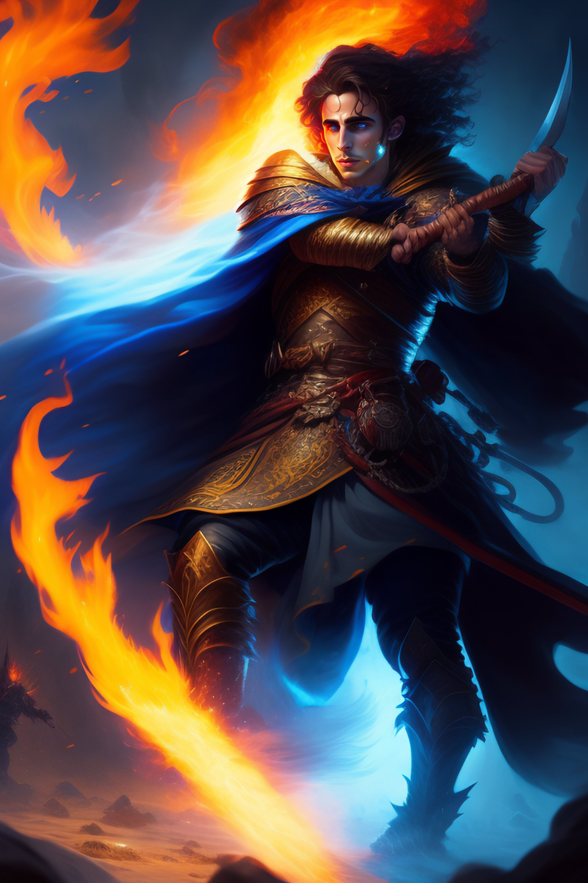 Lexica - A pyromancer looking like Timothy chalamet wearing peasant ...