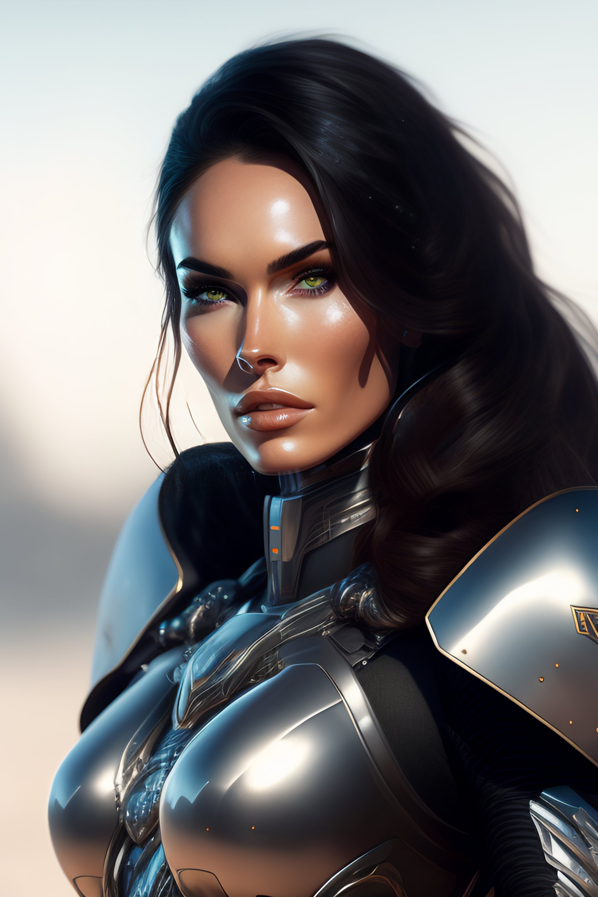 Lexica - Portrait painting of a cybernetic grey werewolf (Megan Fox ...