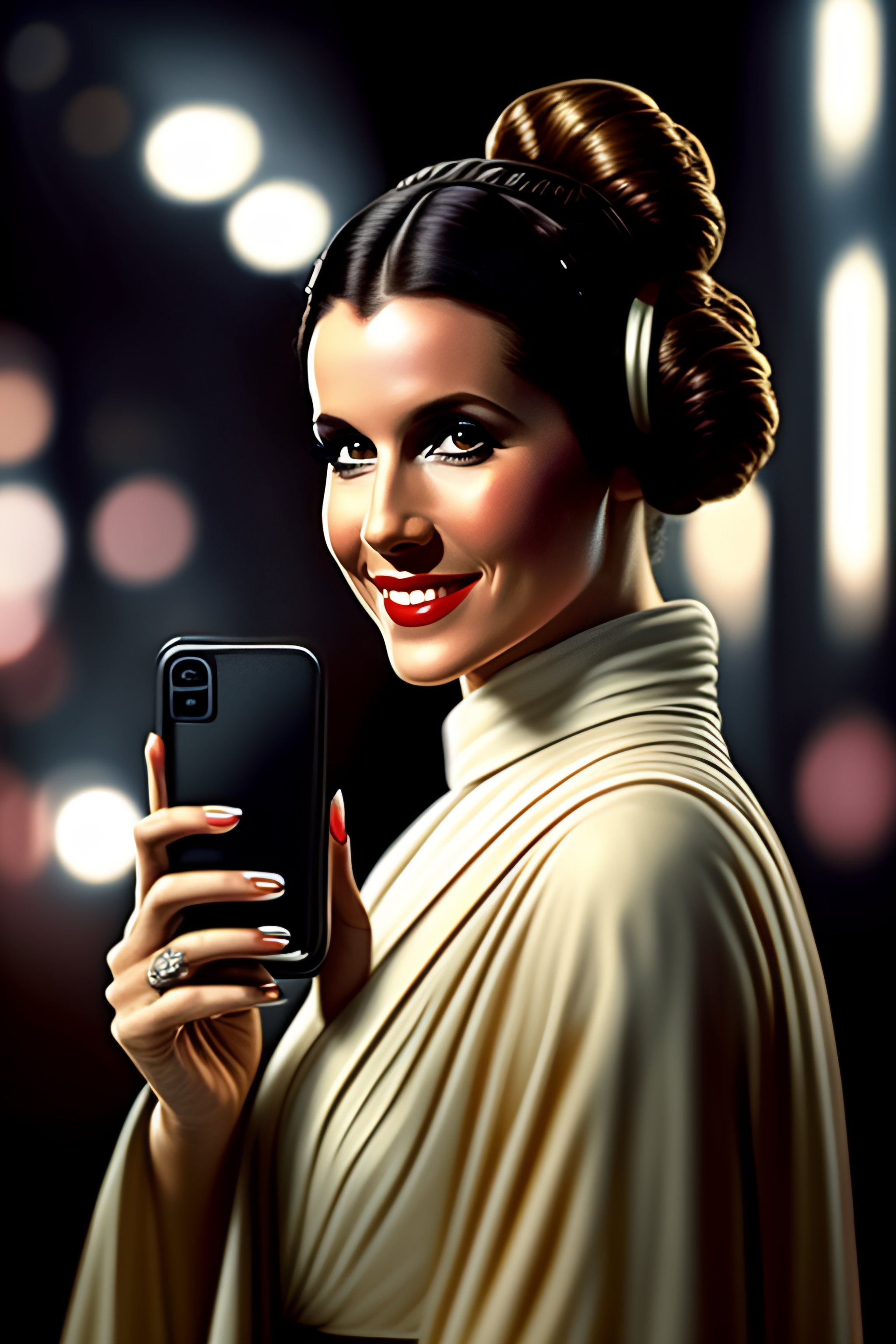 Lexica - Portrait of princess leia star wars taking a selfie smiling ...