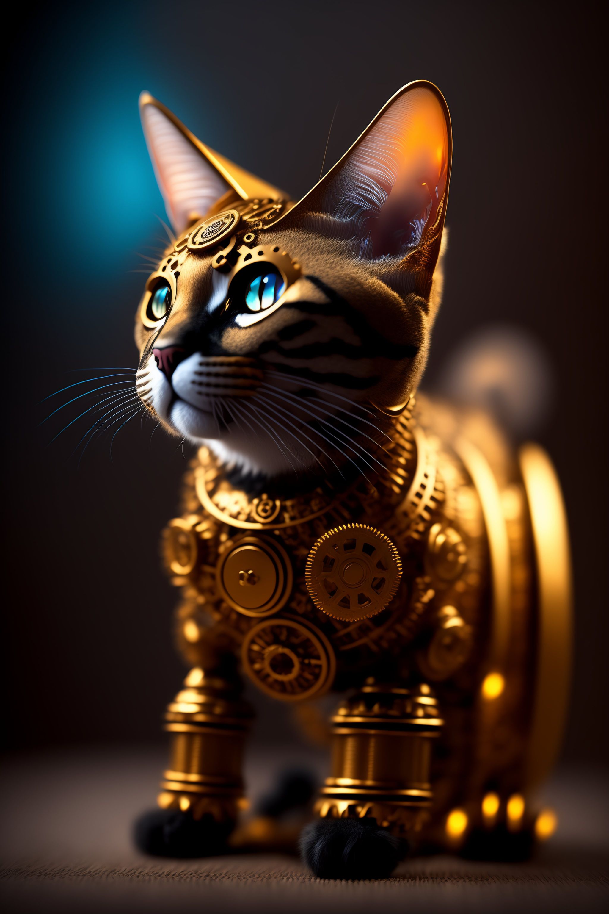 Lexica - Steampunk prototype robot cat made from gears, on a null ...