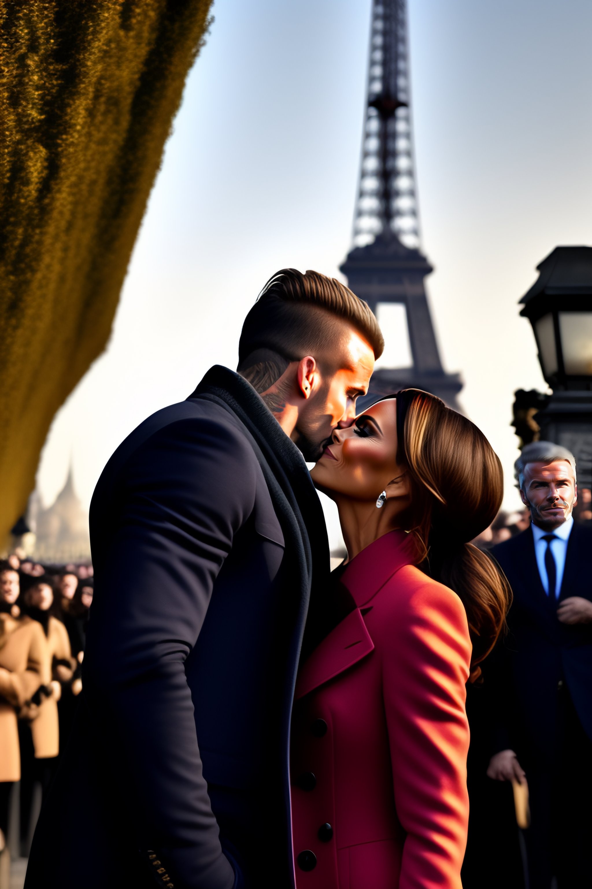Lexica - David Beckham and Victoria Beckham kissing under Eiffel Tower