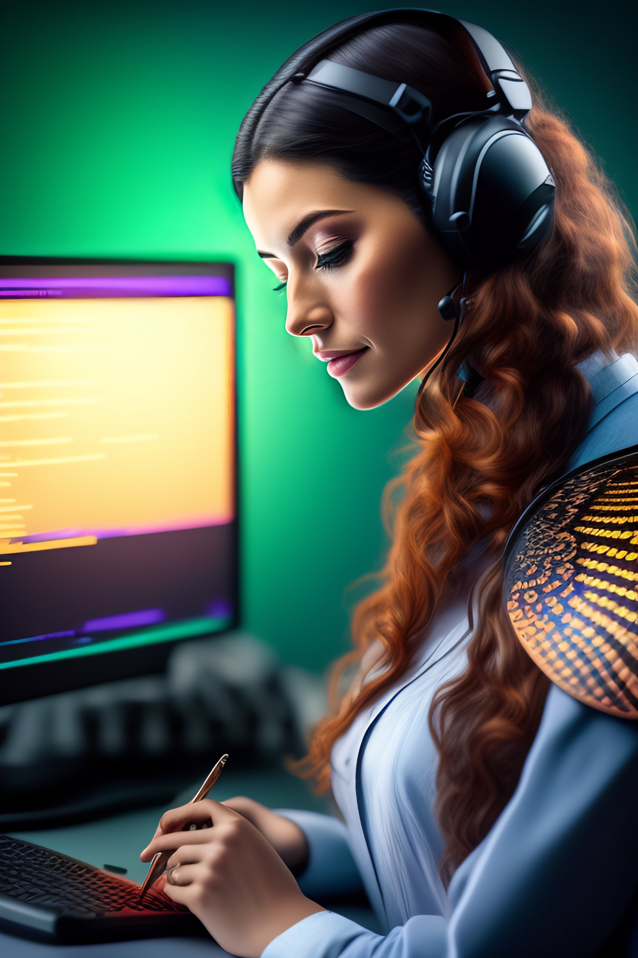 Lexica - Female software engineer with fairy wings writing code on the ...