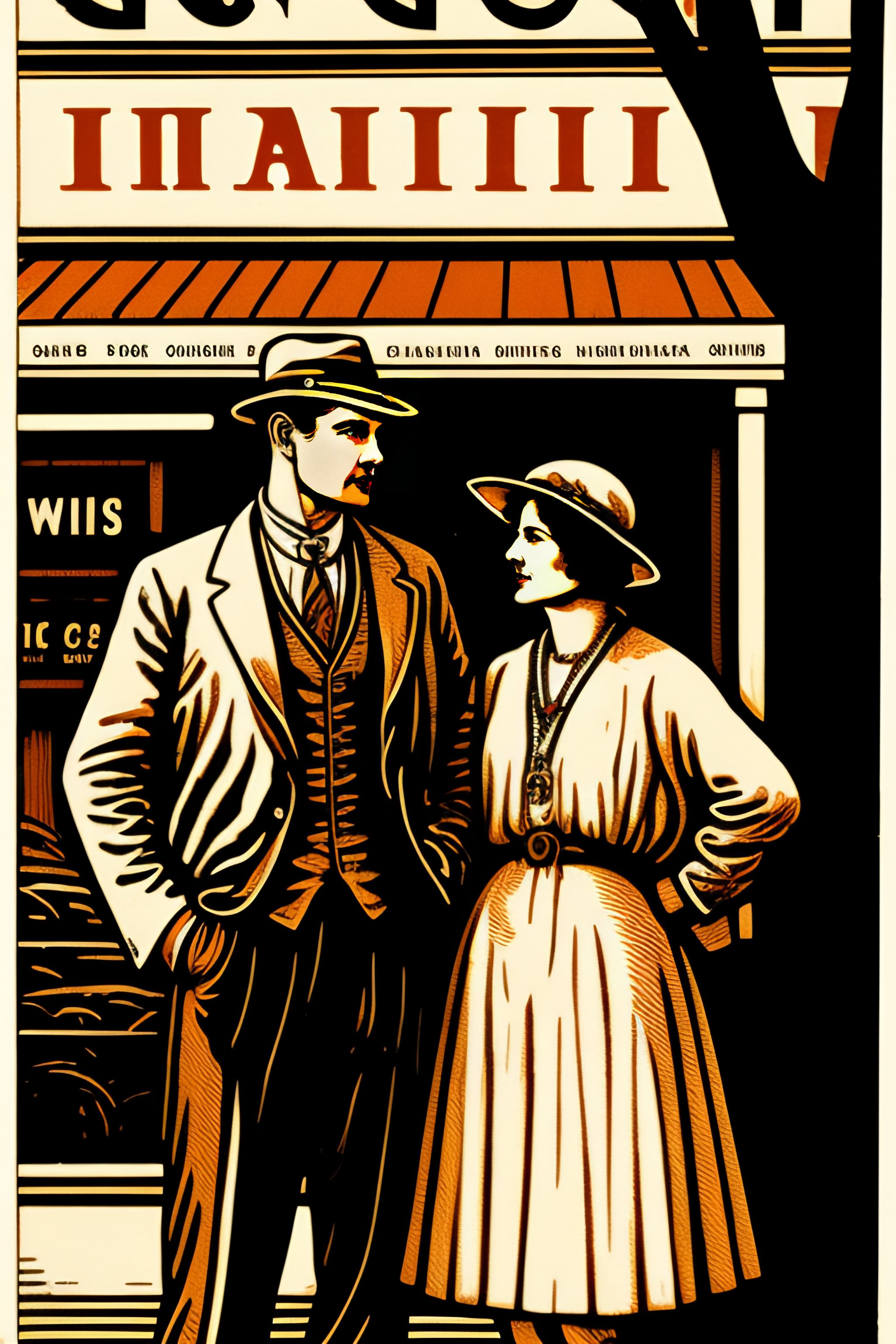 Lexica - Block print of old time Americana in the style of hatch show ...