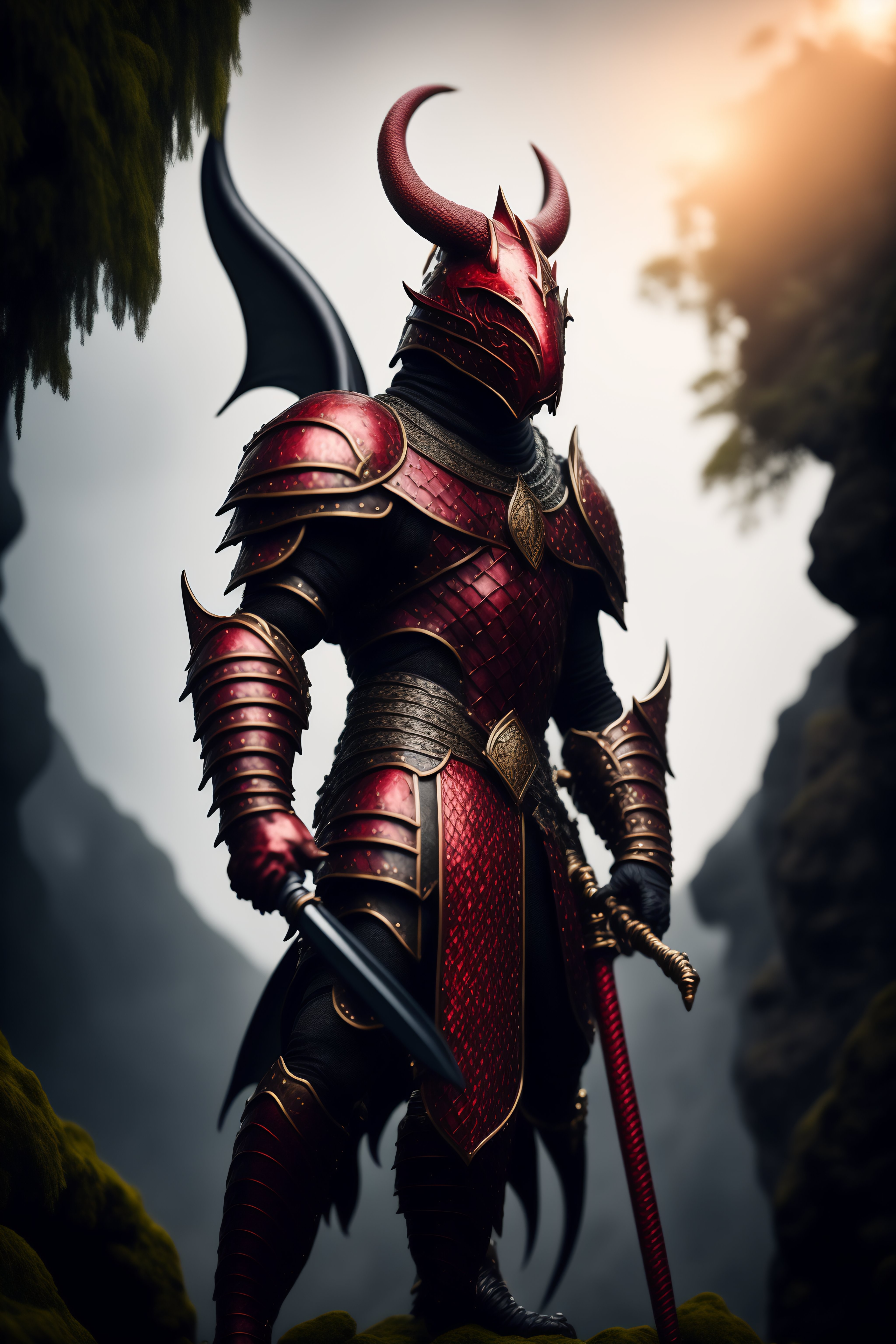 Lexica - Dragonborn red scales with a big obsidian sword in right hand ...