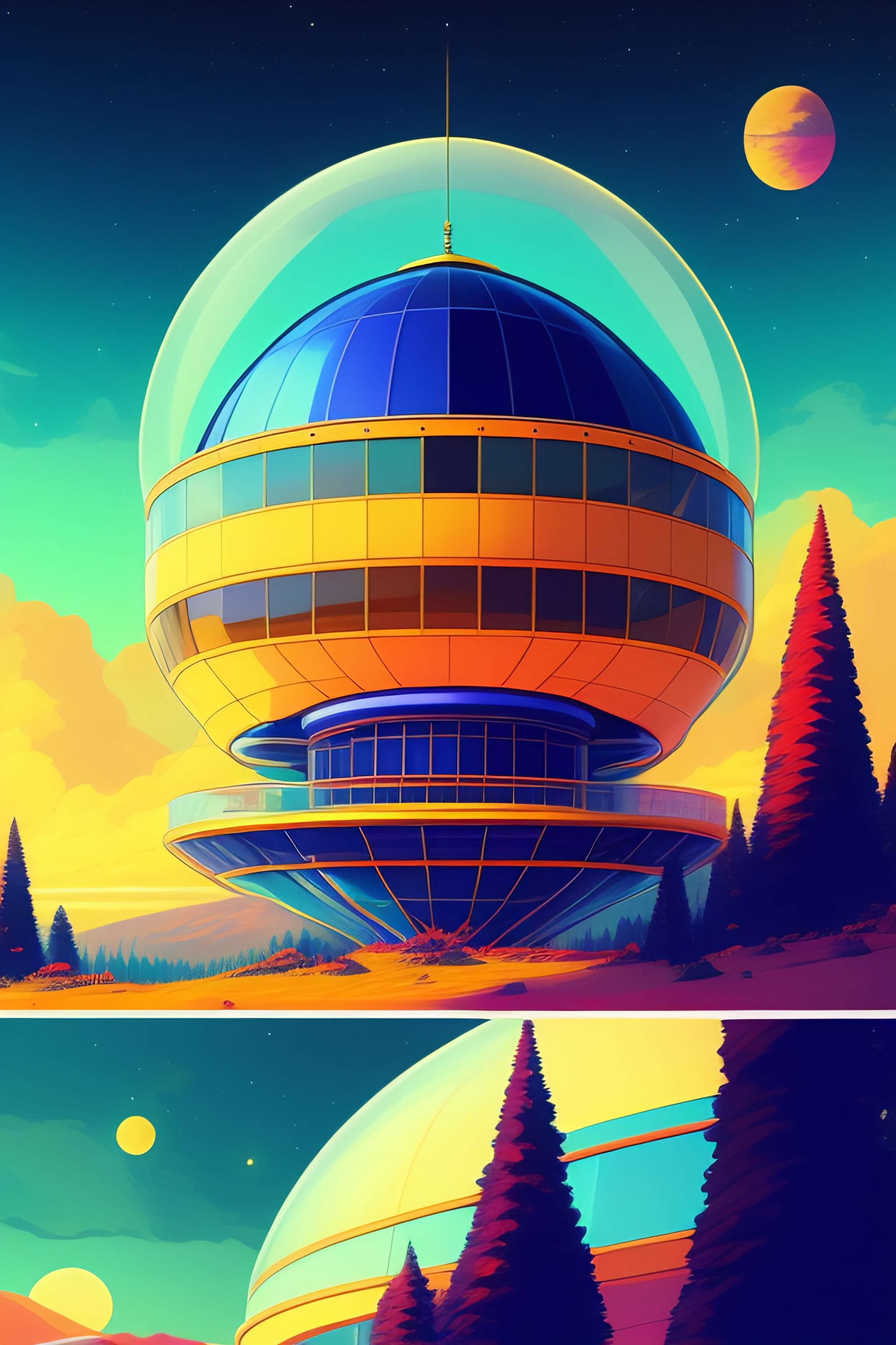 Lexica - Futuristic observatory, with a large, dome-shaped window that ...