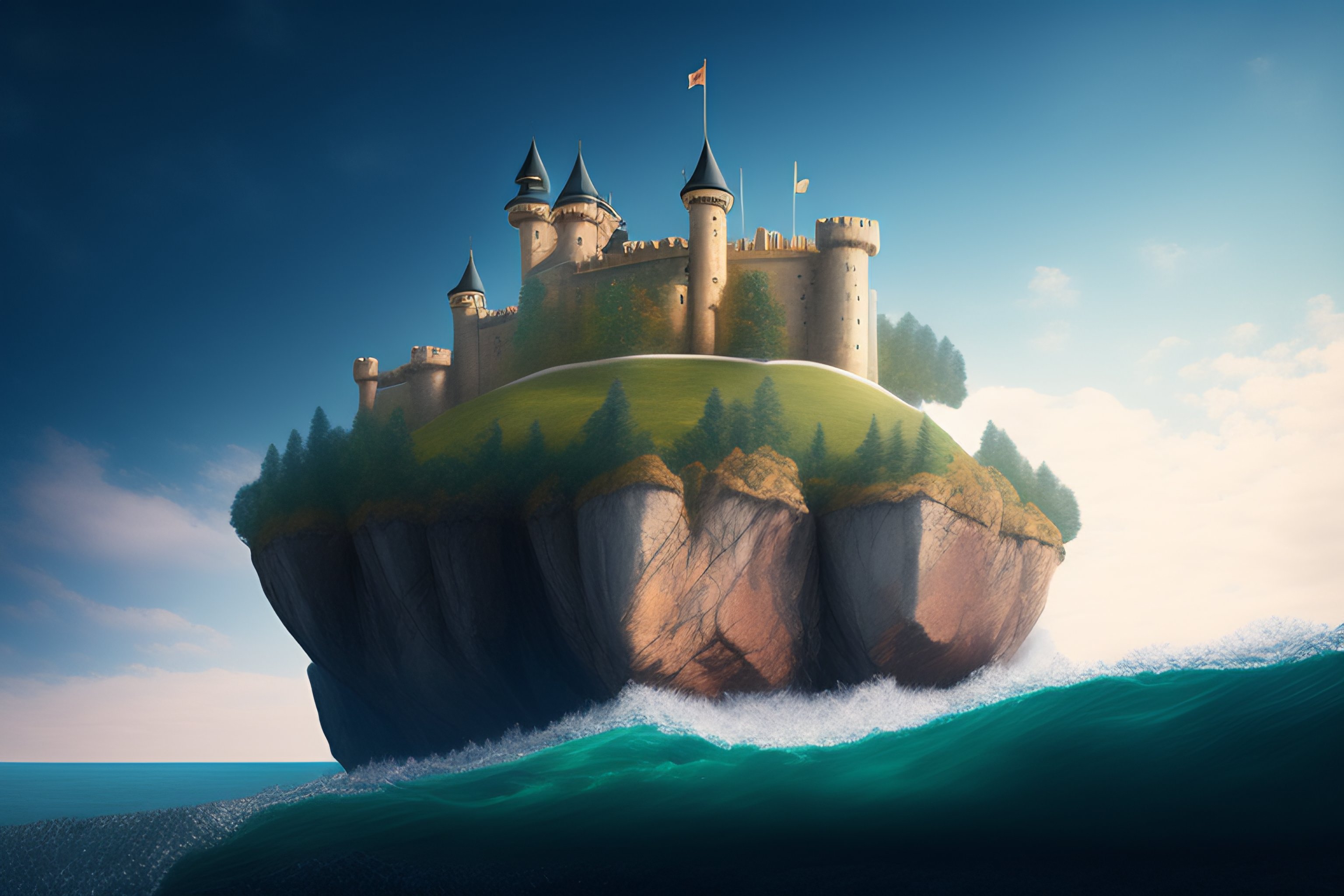 Lexica - A castle literally floating high in the air, detailed