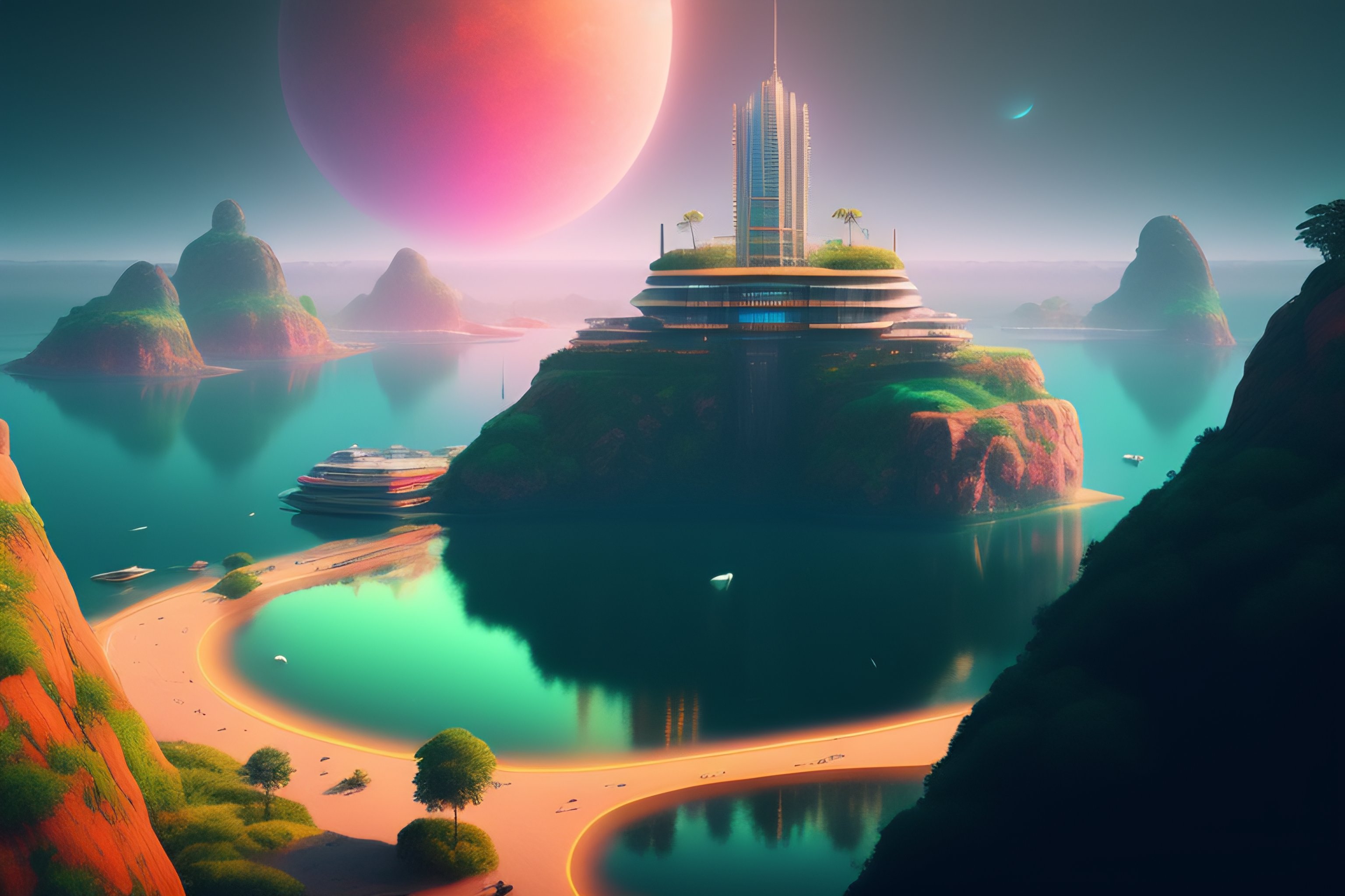 Lexica - A utopian city by beeple, drone shot, digital art highly ...