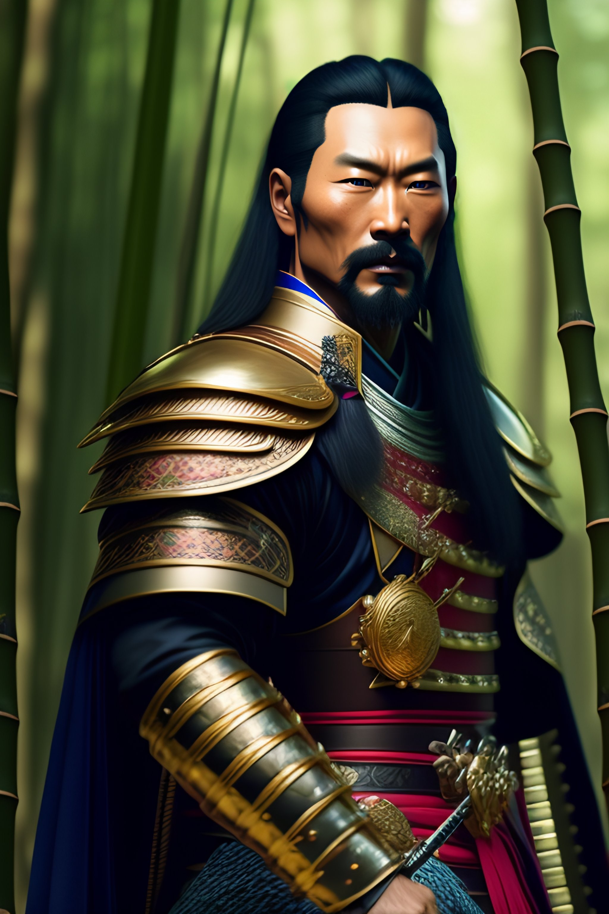 Lexica - Close up of samurai general in full armor, in a bamboo forest ...