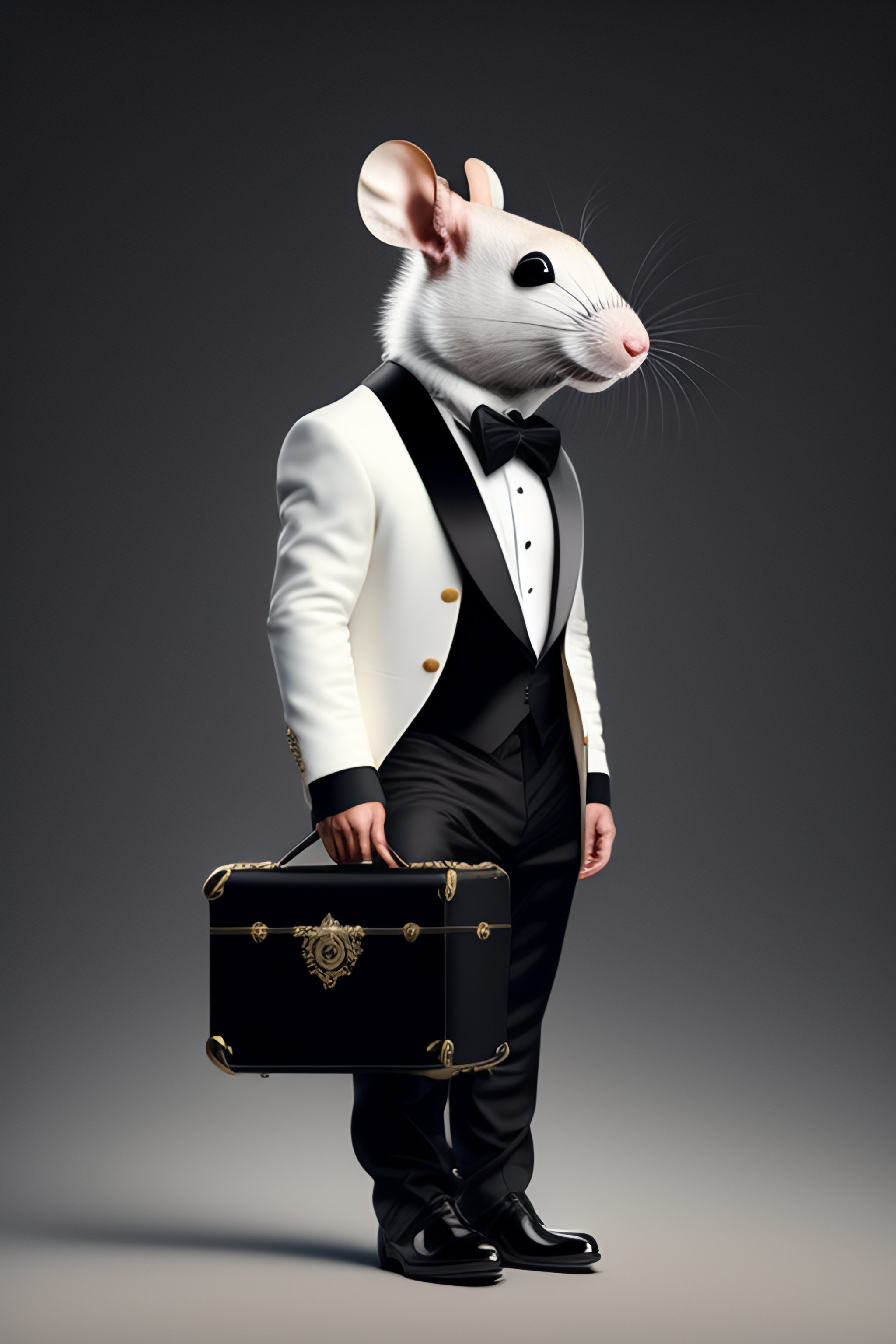 Lexica - Anthropomorphic white rat , in a bodyguard black tuxedo ...