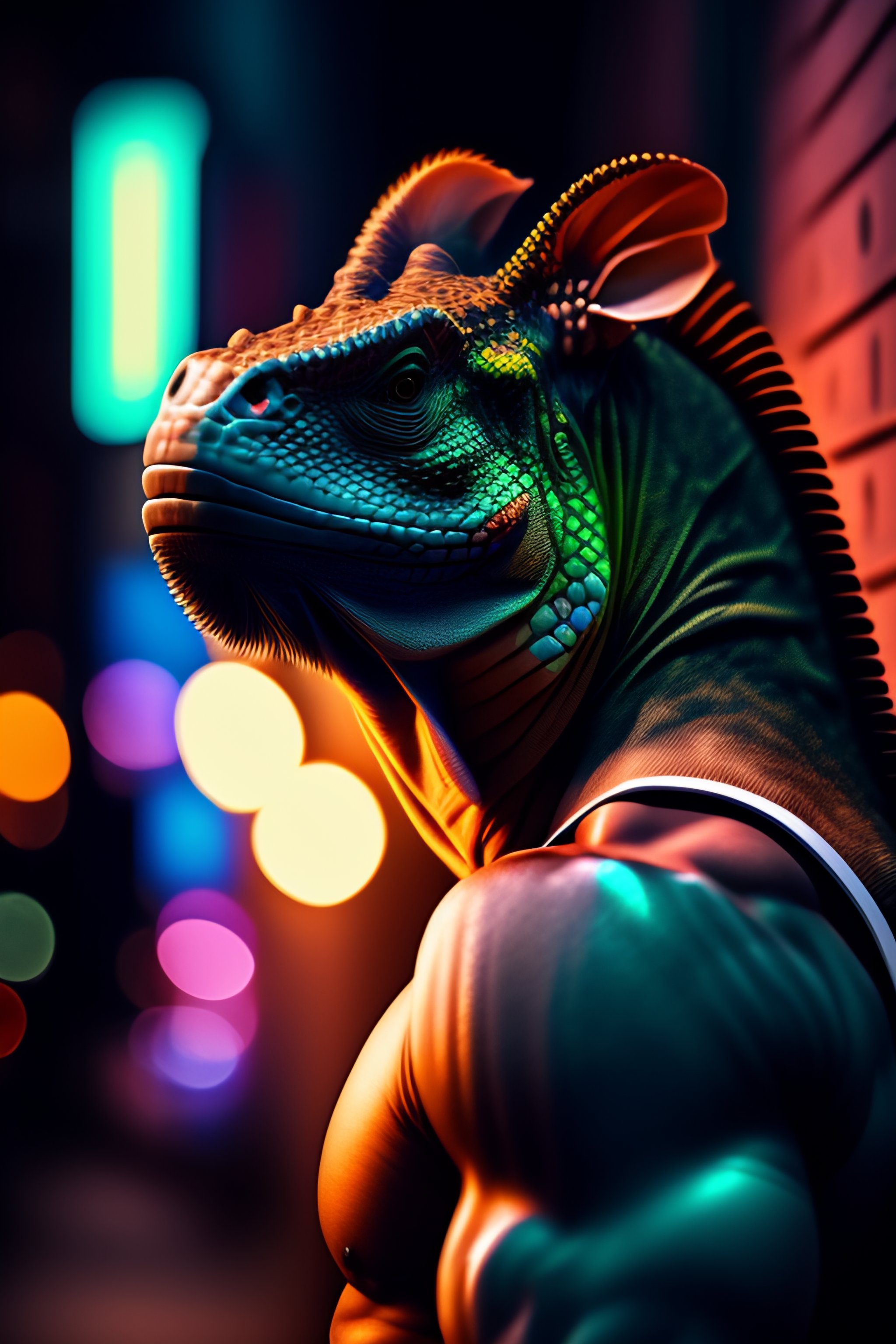 Lexica - Manly muscular human iguana hybrid stroking chin in an ...