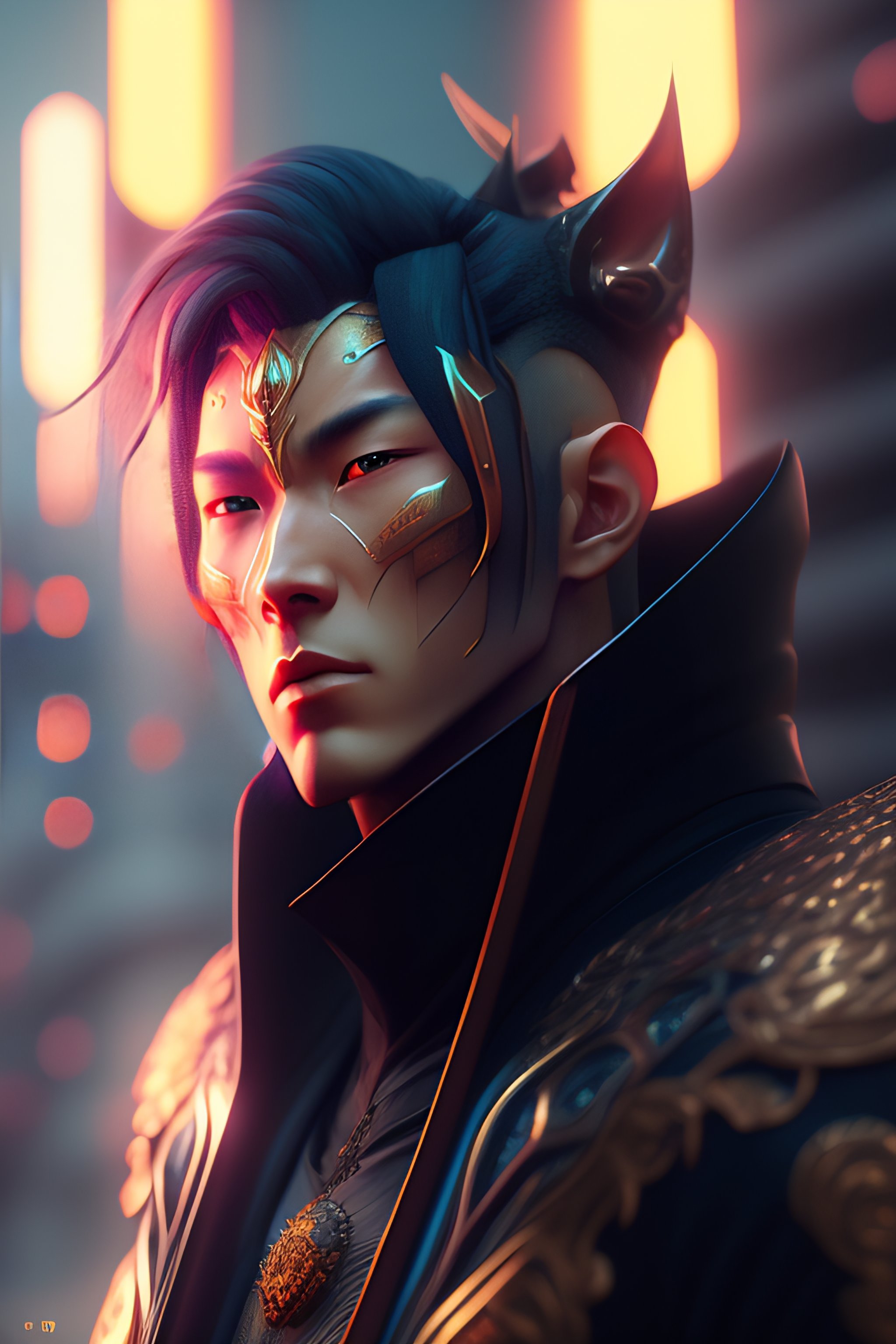 Lexica - Male anime character, oni mask, organic, forest druid, cyber ...