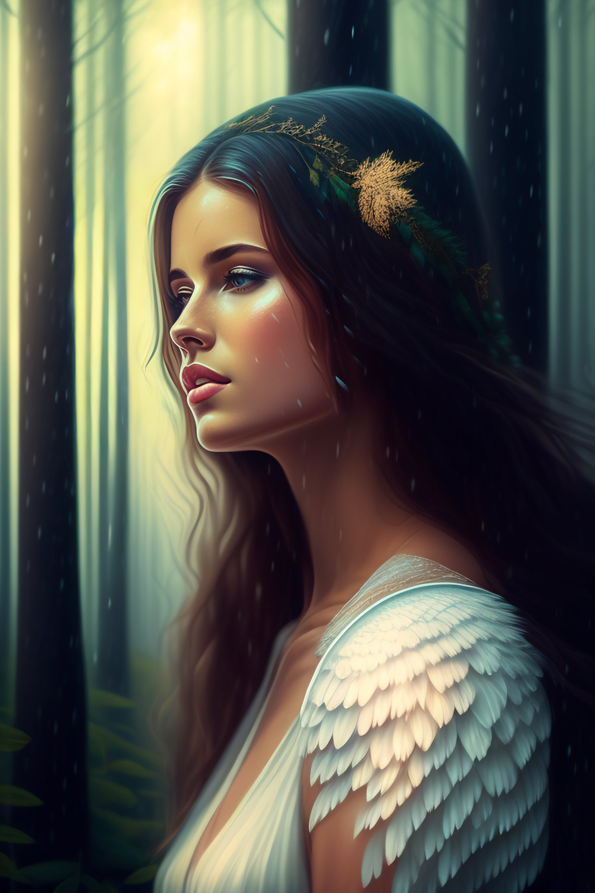 Lexica - Angel,forest,rain, smooth, sharp focus, illustration