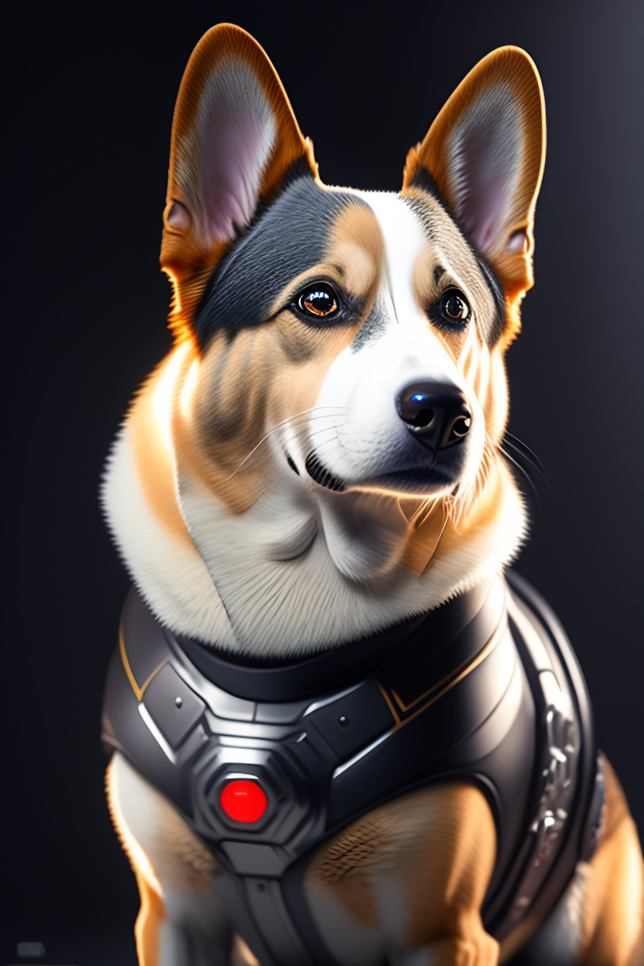 Lexica - Portrait painting of a cybernetic grey dog corgi with power ...