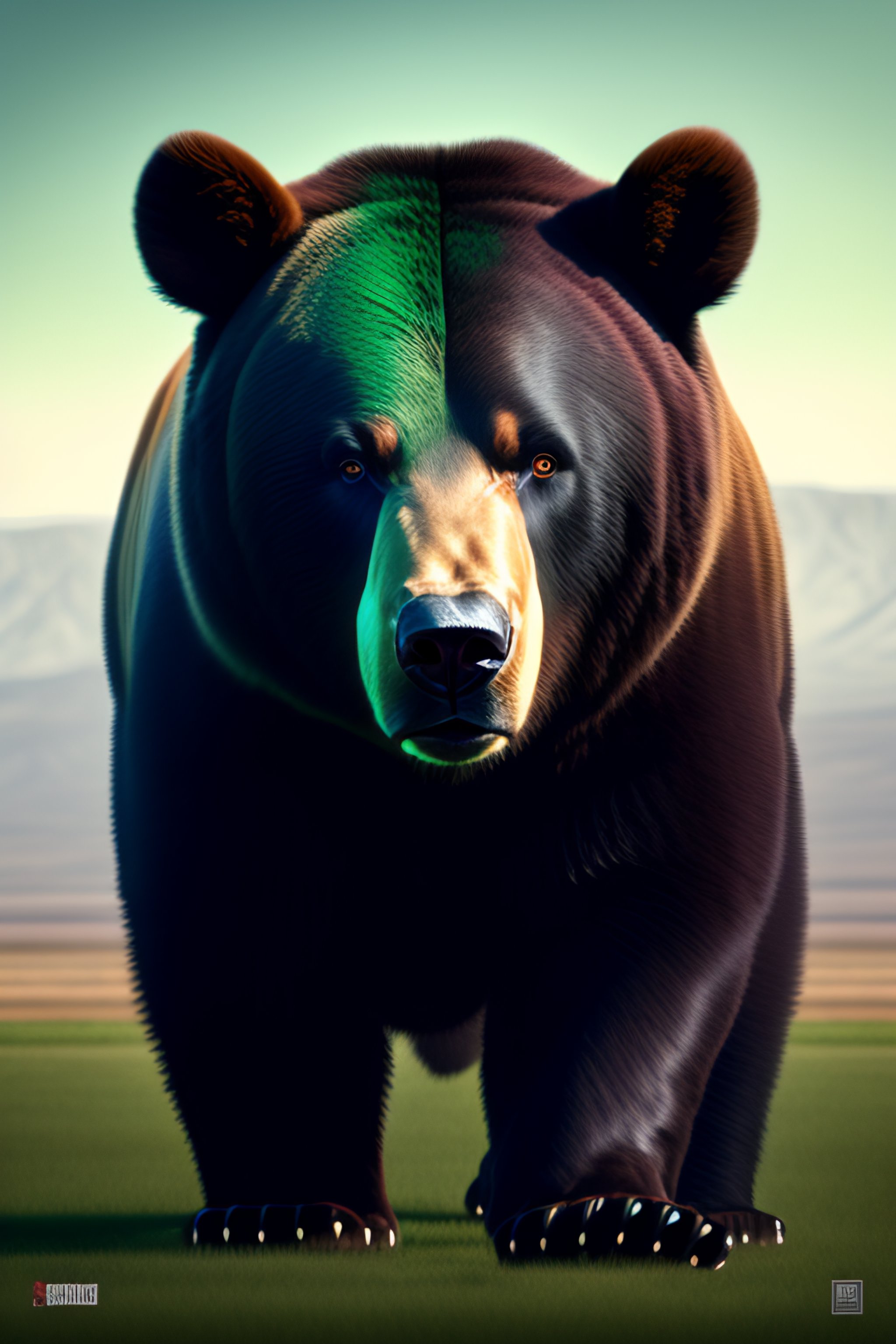 Lexica - Big scary bear with red eyes against big scary muscular bull with green eyes