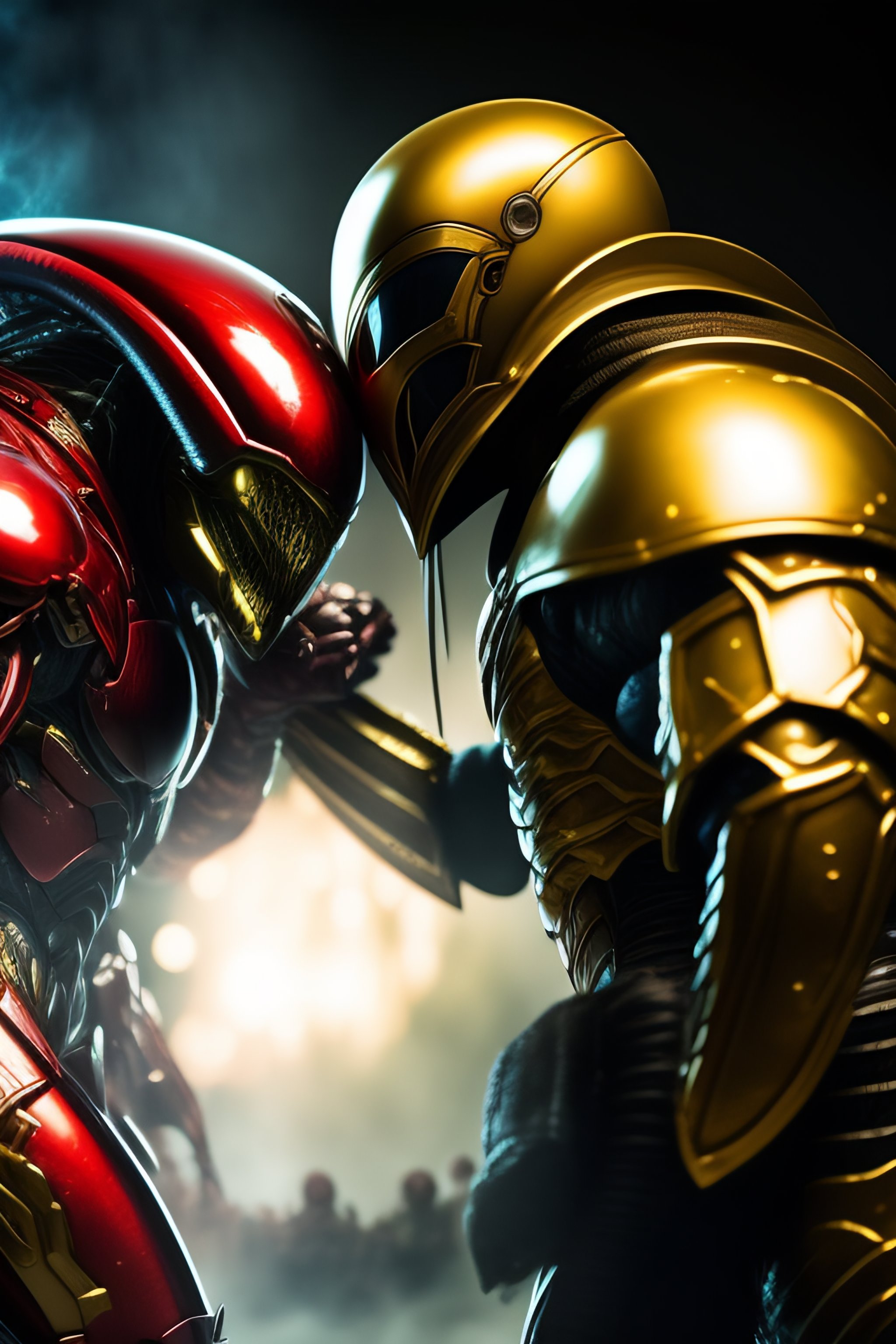 Lexica - Brawl Alien vs Predator, fight, detailed faces, Christmas style