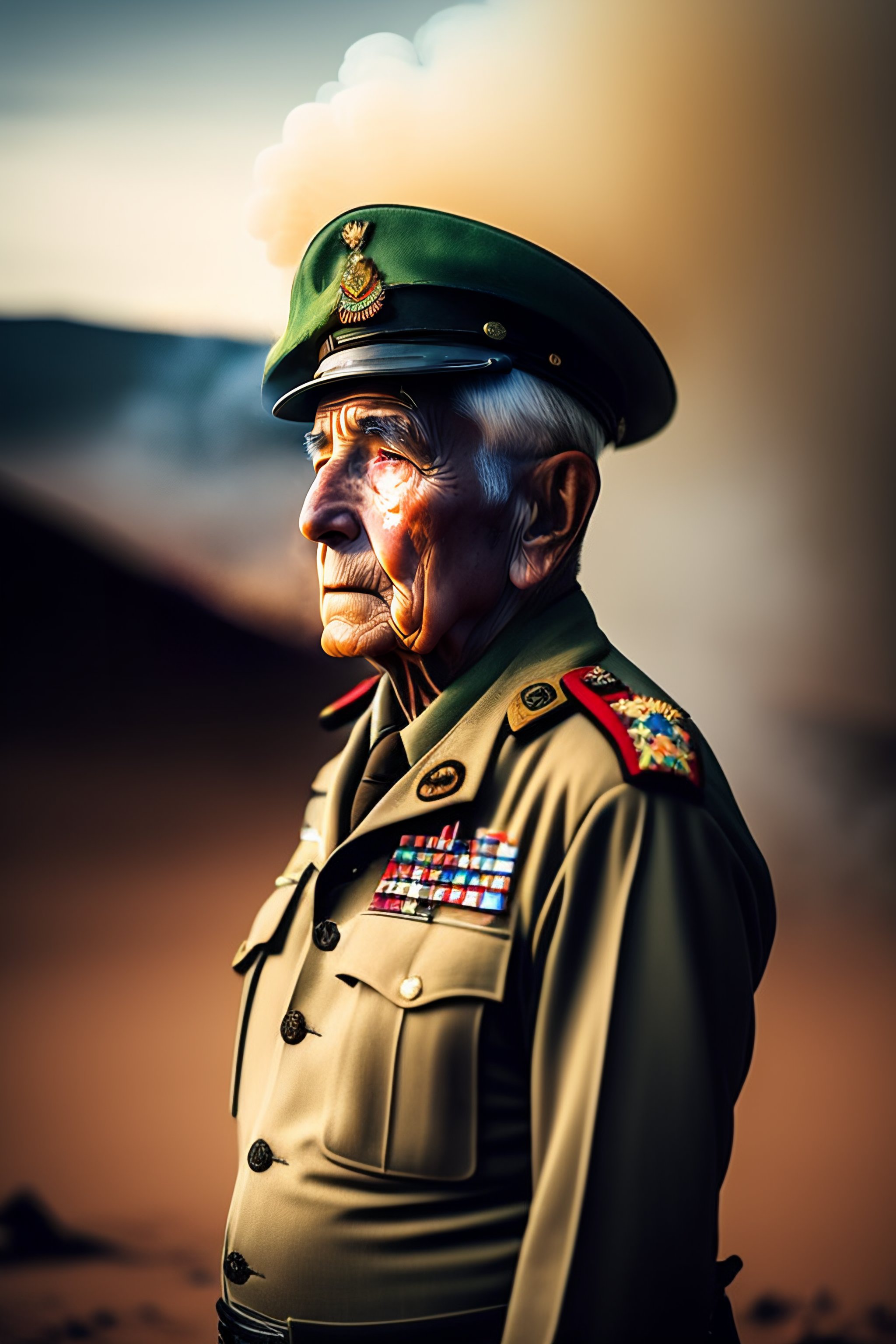 Lexica - Elderly soldier from World War 2 stands shell-shocked and ...